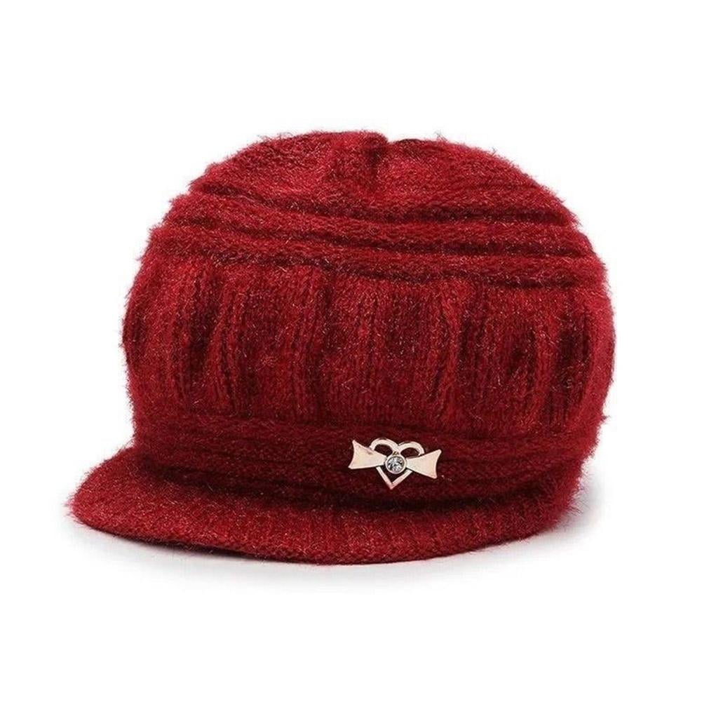 Polyester Fiber Knitted Wind Guard Winter Hat for Elderly Women, Simple ...