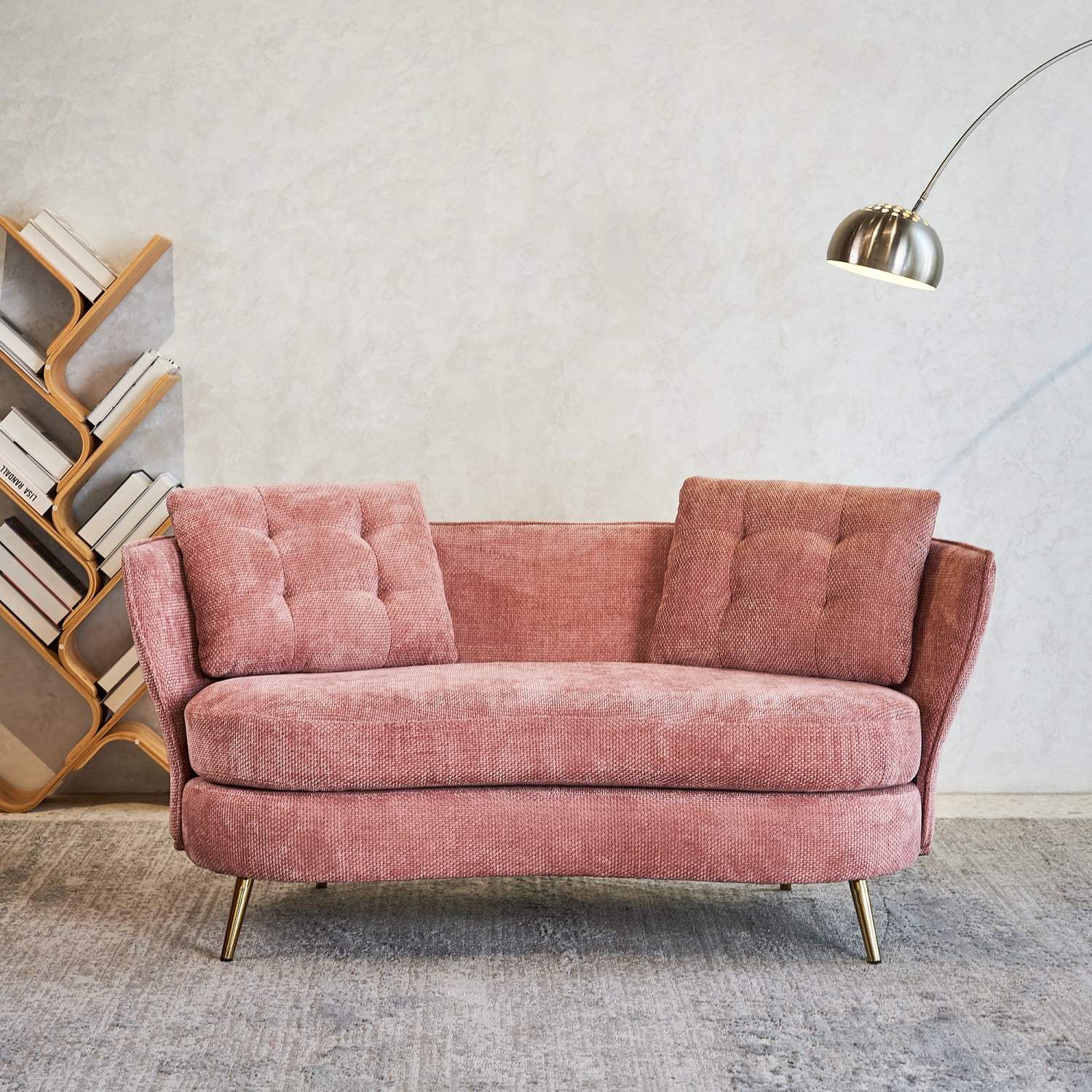 Polyester Fiber Loveseat Sofa Chair Upholstered Couch With Golden Metal ...
