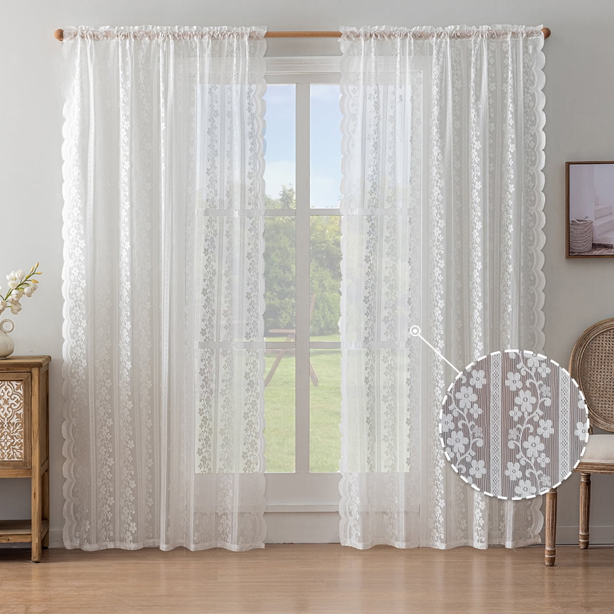 Polyester Fiber Vertical Striped Rose Flower Window Screen,78.74 Inches ...