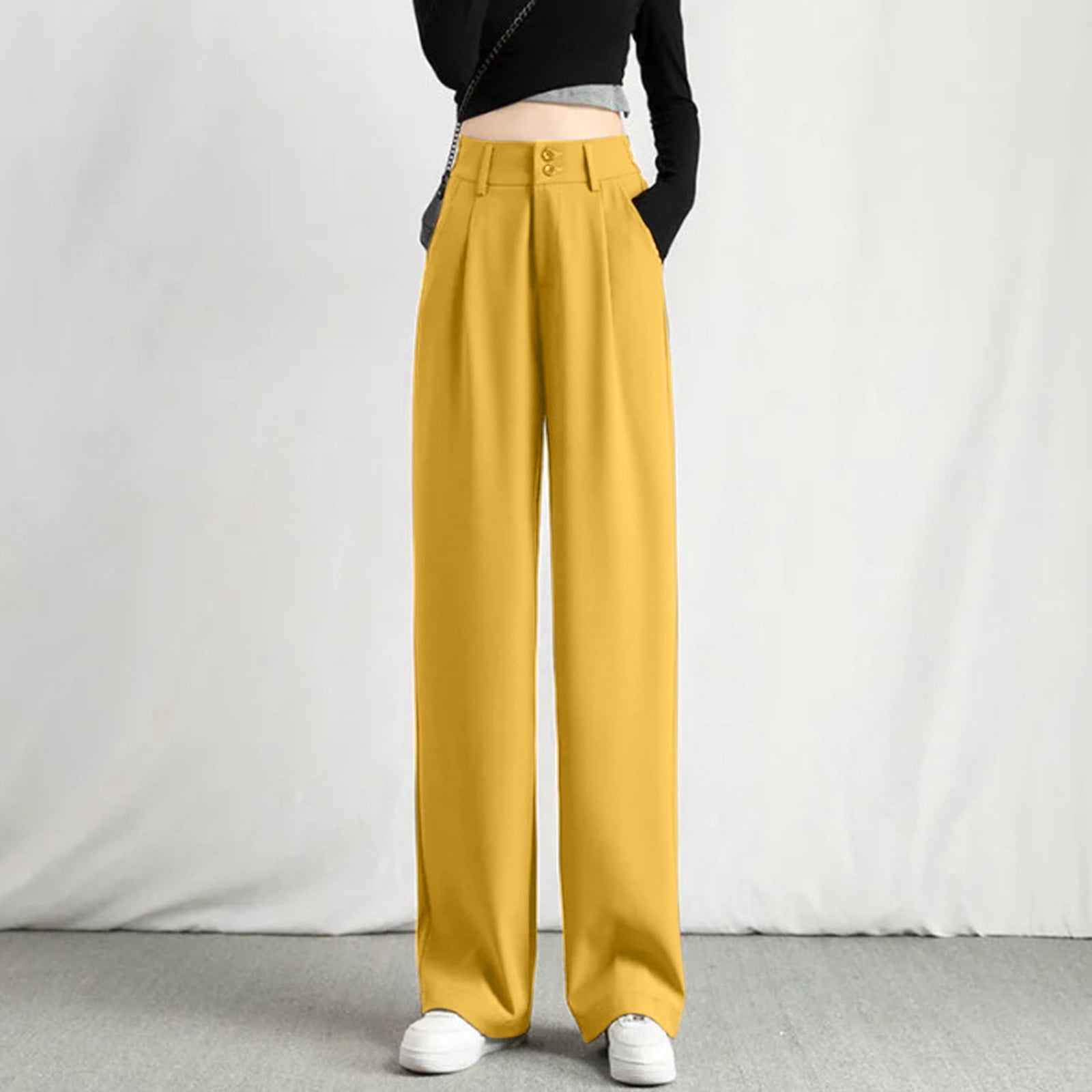 Yellow Work Pants for Women Office, Long Sleeve Trendy Pants, Women's ...