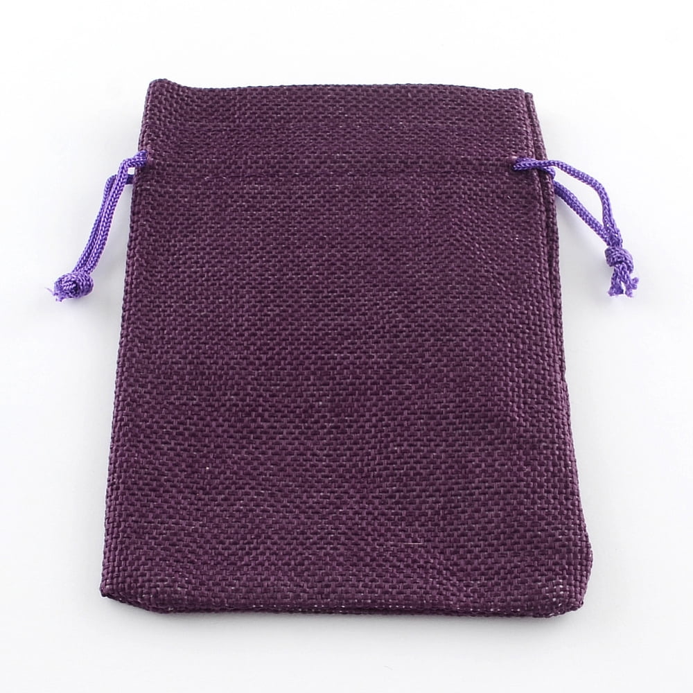 Polyester Imitation Burlap Packing Pouches Drawstring Bags Purple ...