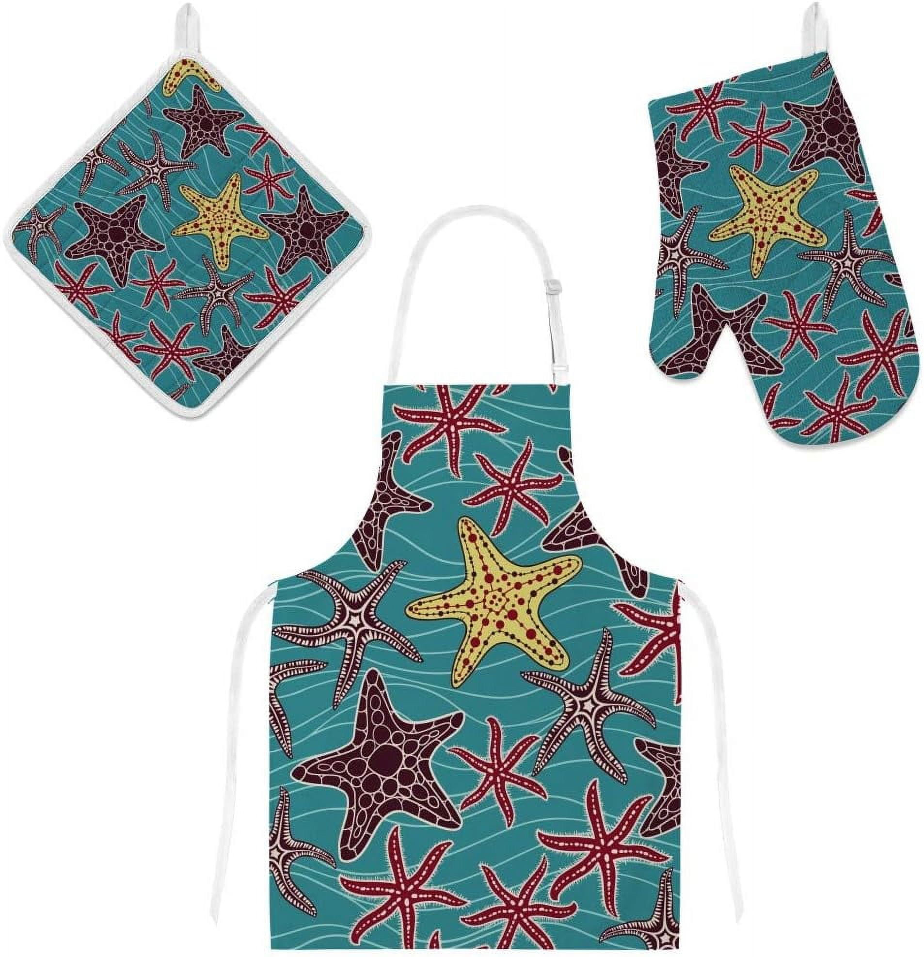 Polyester Insulation Kitchen Oven Mitts Potholder Apron 3Pcs Set Marine ...