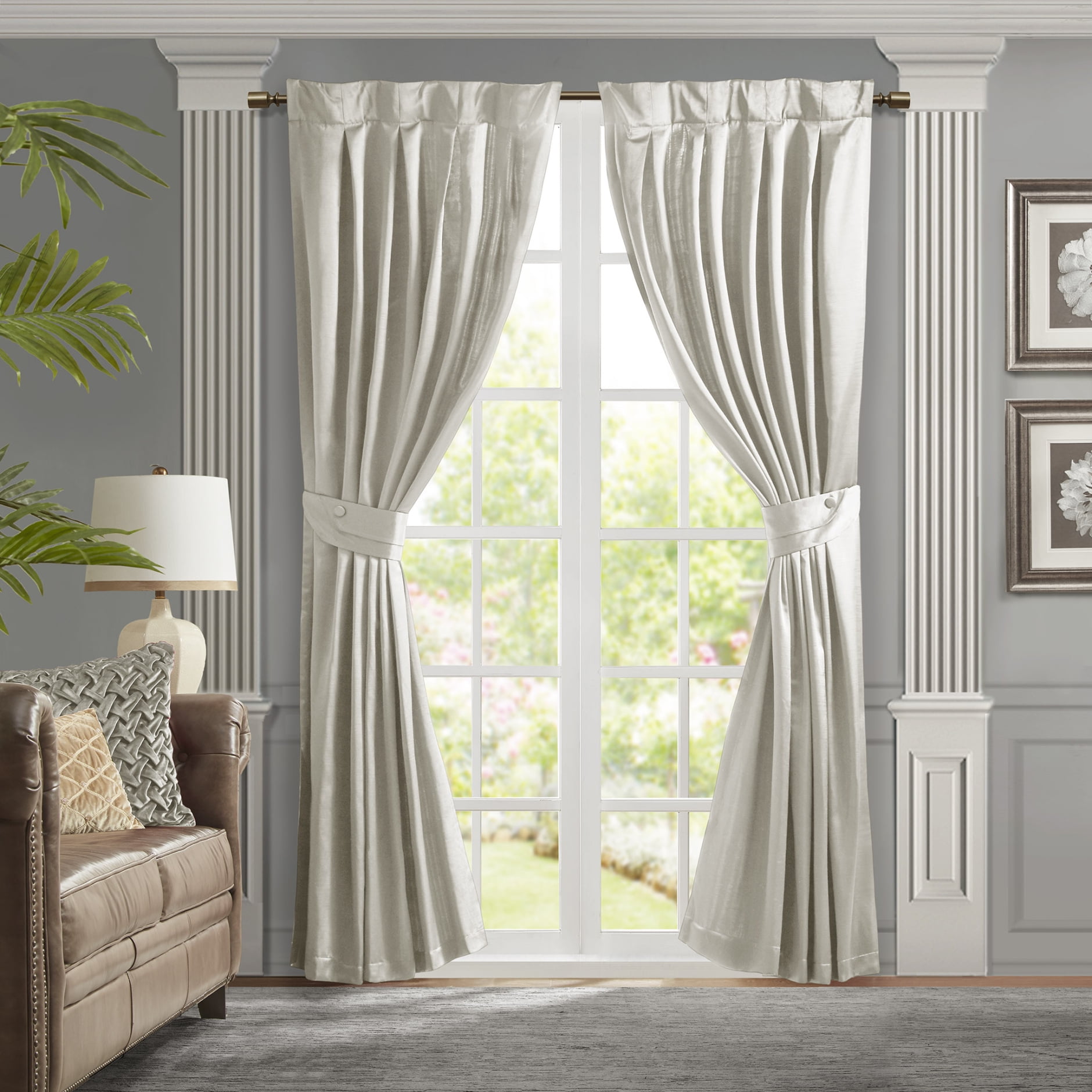 Polyester Linen Drape with Tieback, Pinch Pleat Curtain for Sliding ...