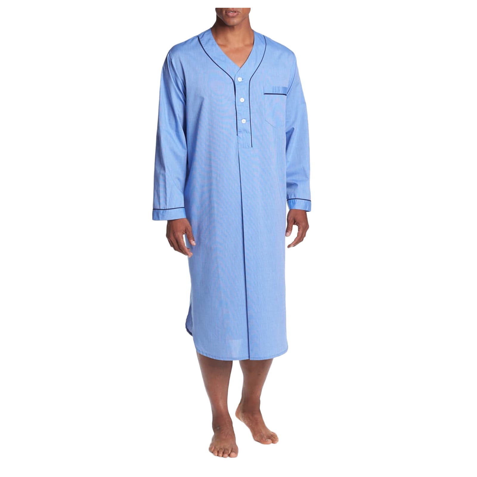 Polyester Long Sleeve Loose Fit Shirts for Men Blue Sleepwear Solid ...