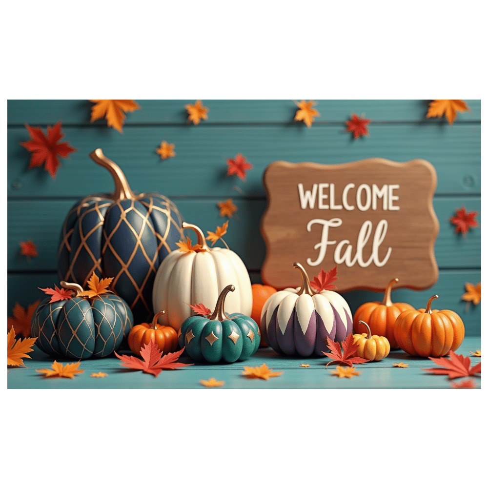 Polyester Material Fall Welcome Banner Decorative Pumpkins Maple Leaves ...