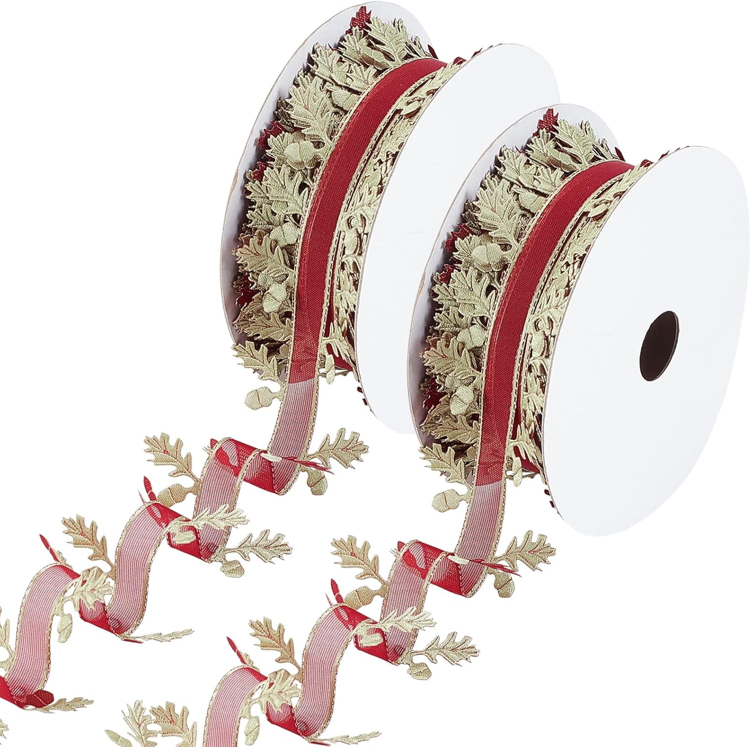 Polyester Ribbons Double Edges with Leaf Trimming Indian Red 1-1/2 inch ...