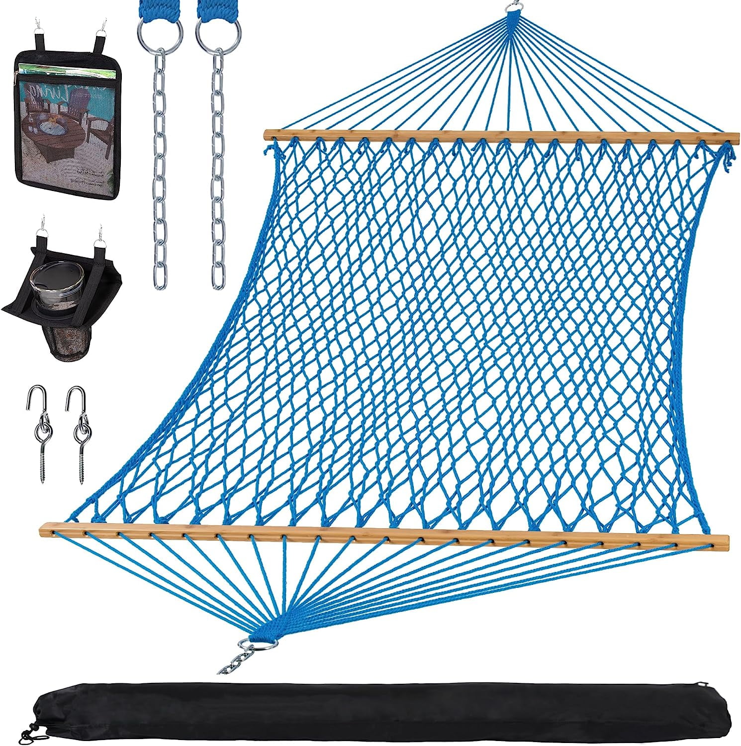 Polyester Rope Hammock with Bamboo Spreader Bar, Carrying Bag, 450 lbs ...