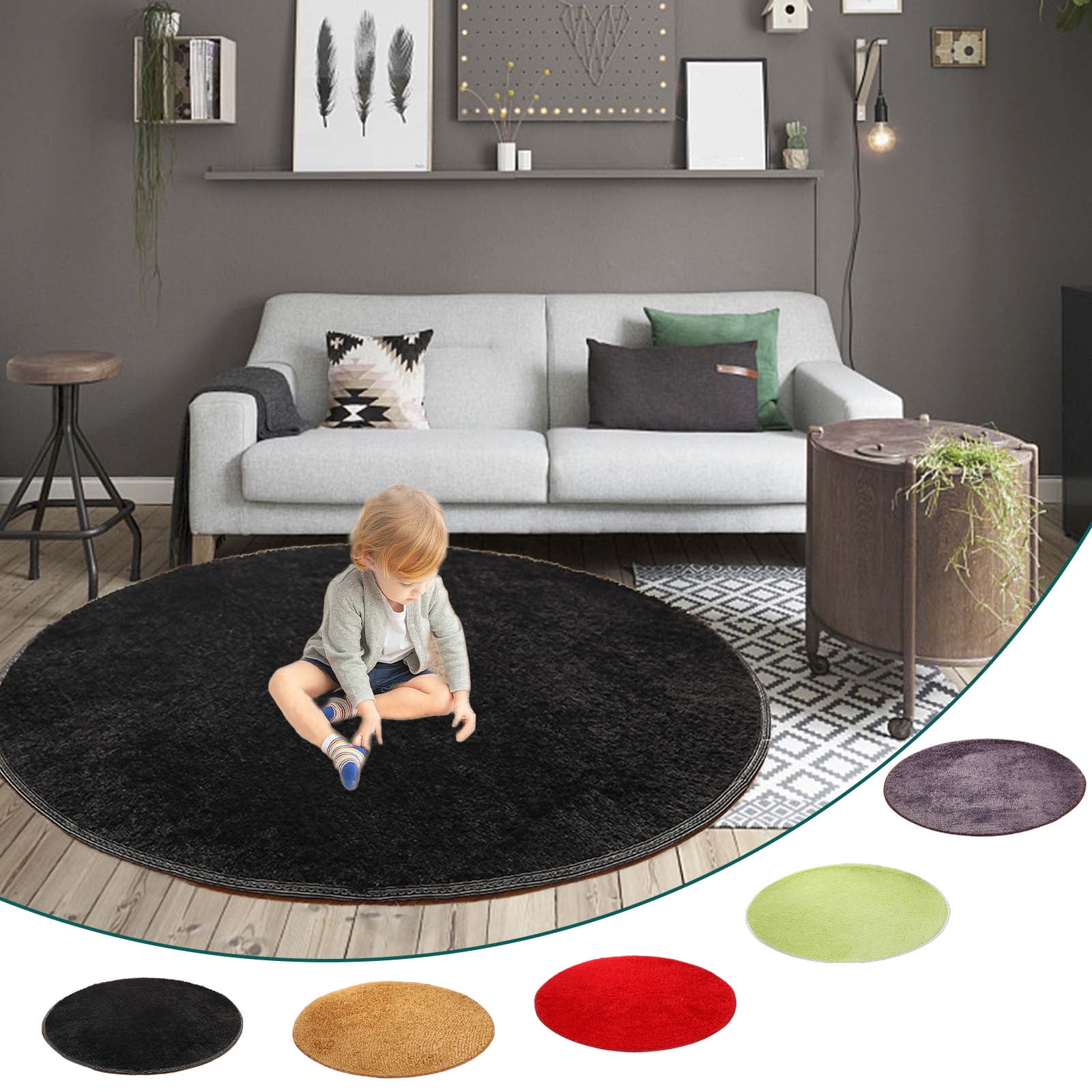 Rkxzt Polyester Carpet Round Short Hair Rug 40in Non-Shedding Washable ...