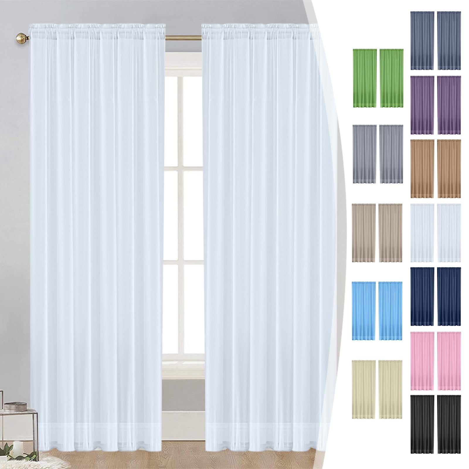 Polyester Semi-Sheer Curtain Panel | Rod Pocket Style | Solid Color ...