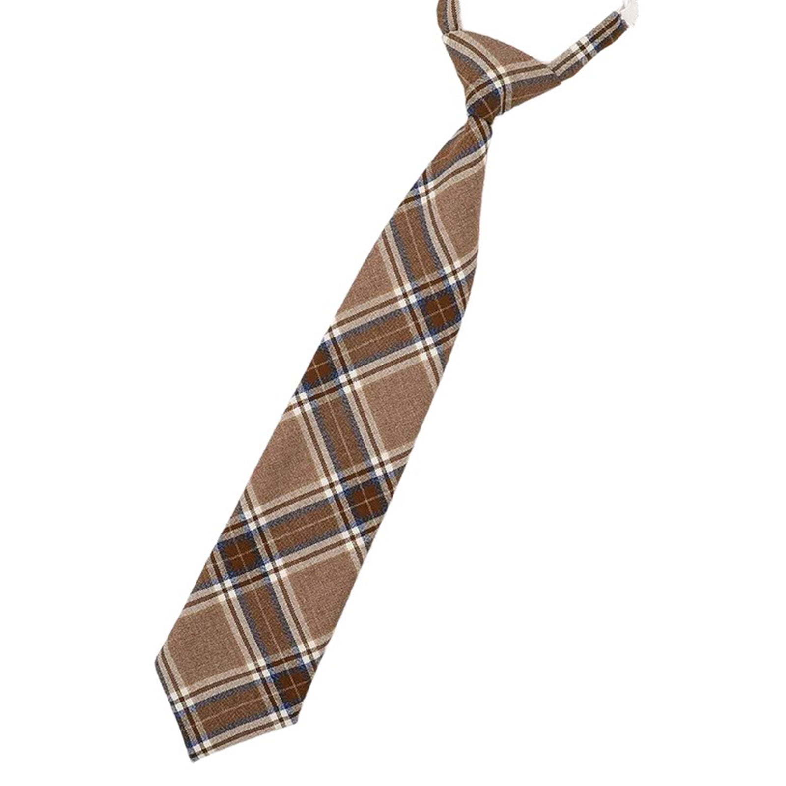Polyester Silk Pre-Tied Neck Tie Vintage Brown Checkered Striped ...