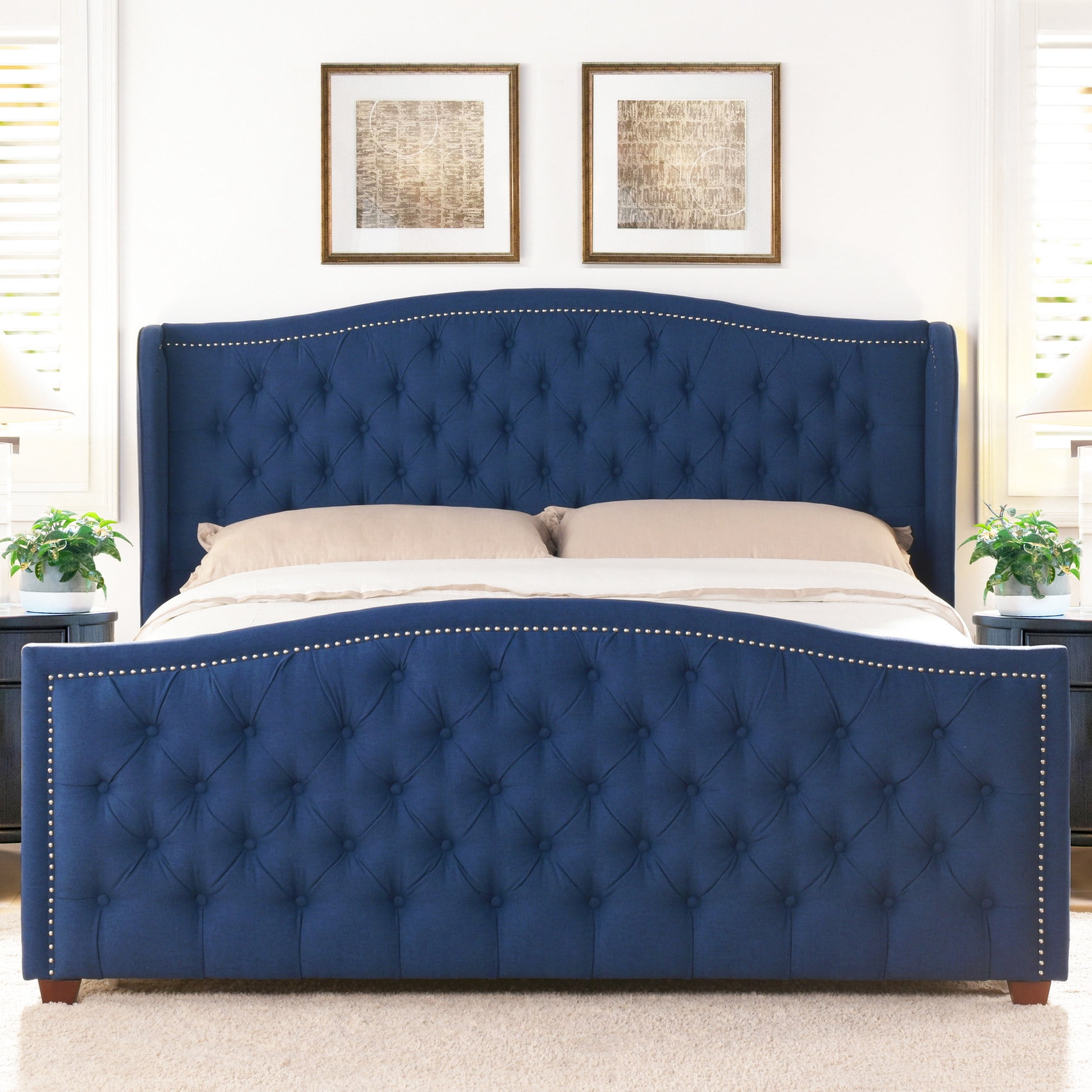 Polyester Upholstered King Bed Set / Flame - retardant Foam for Safety ...