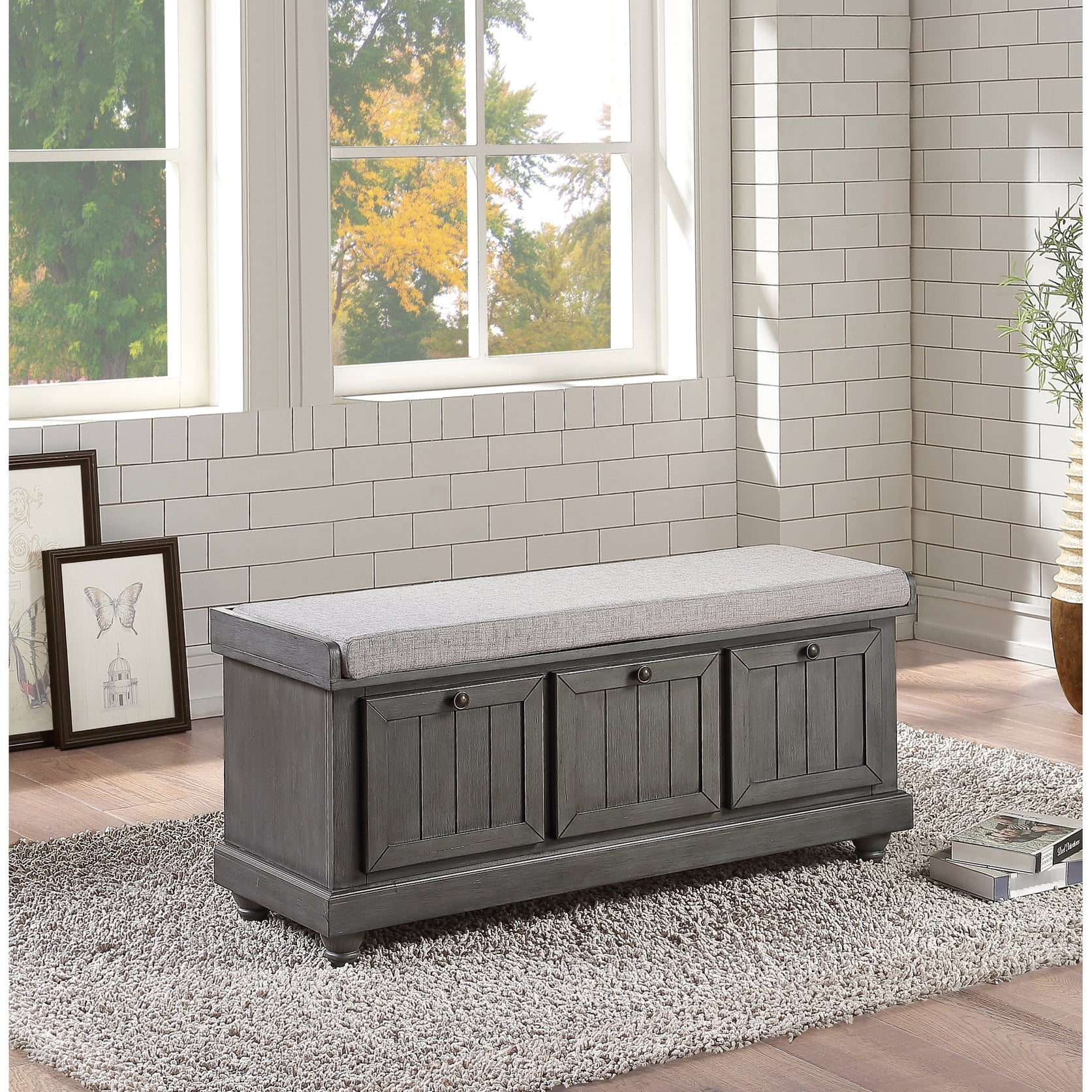 Polyester Upholstered Solid Wood Flip-Top Bench / Comfortable Seating ...