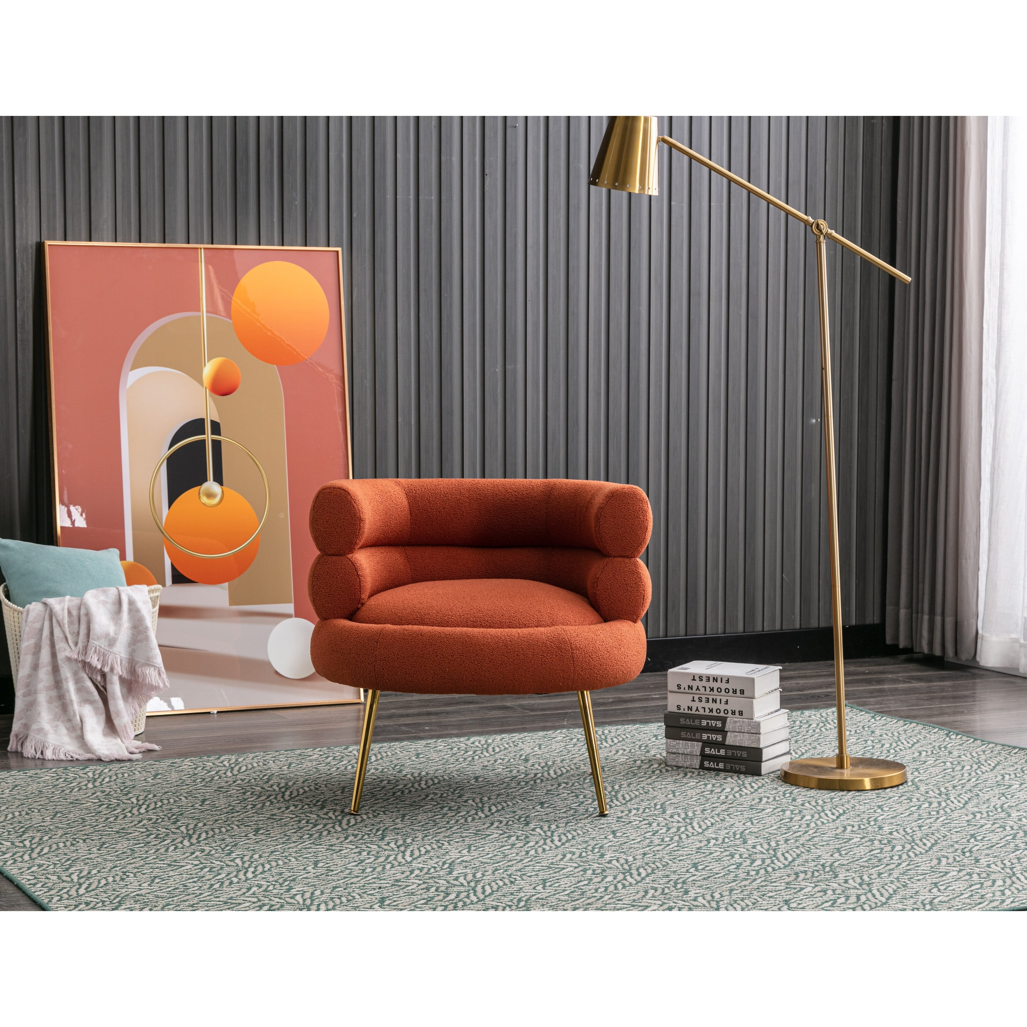 Polyester Upholstered Tubulous Accent Chair With Golden feet Orange ...