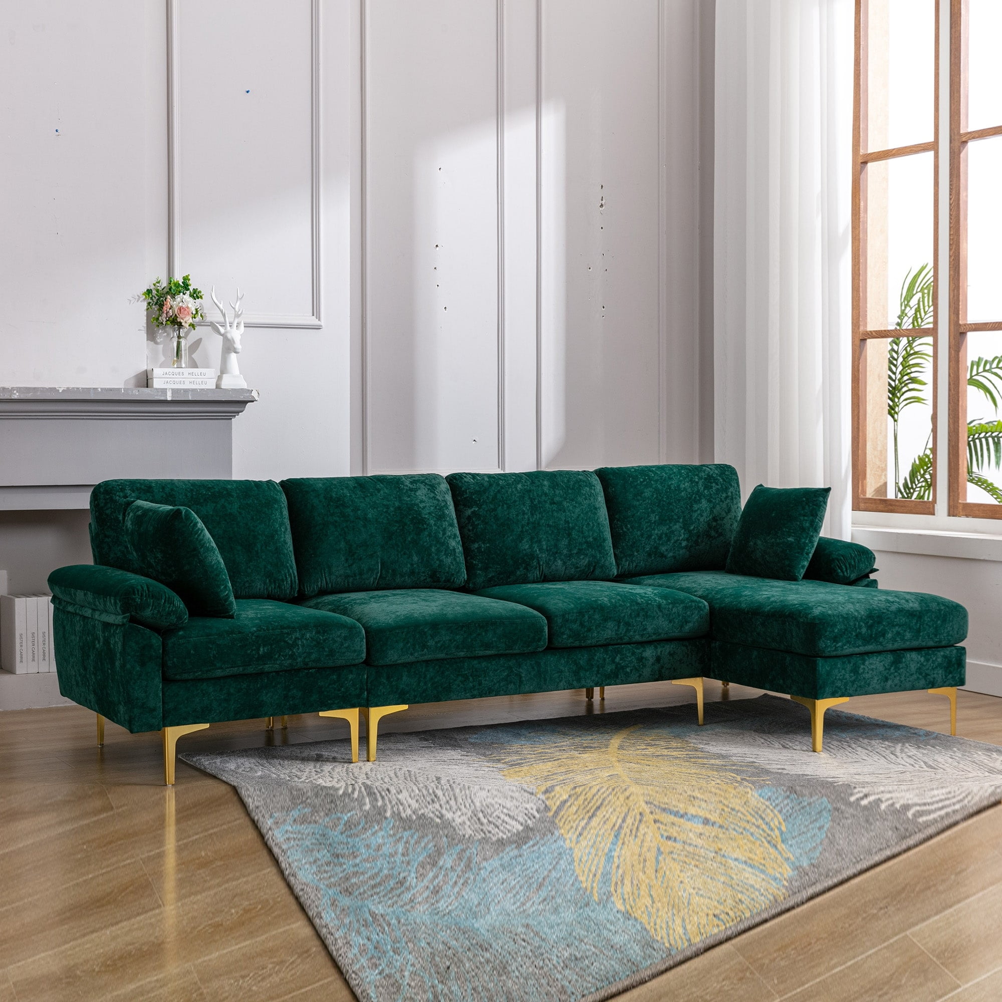 Polyester Upholstered U-Shaped Sectional Sofa With Ottoman And Pillows ...
