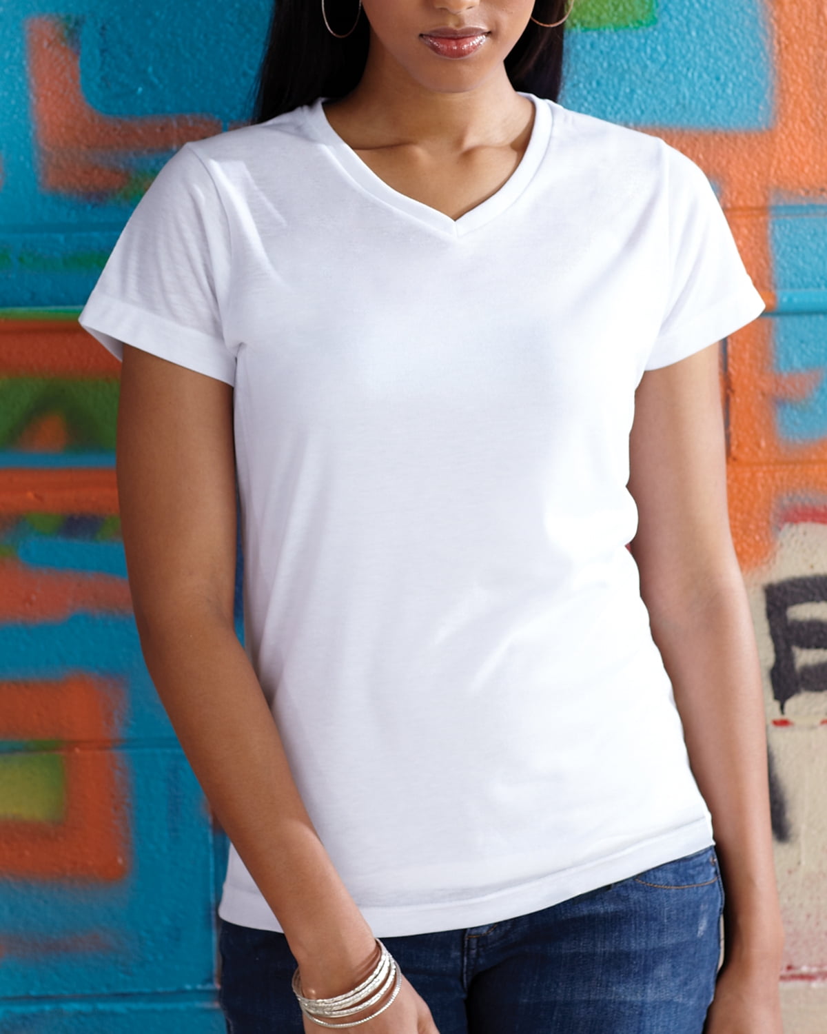 100% Polyester Moisture Management V-Neck T-Shirt - Walmart.com