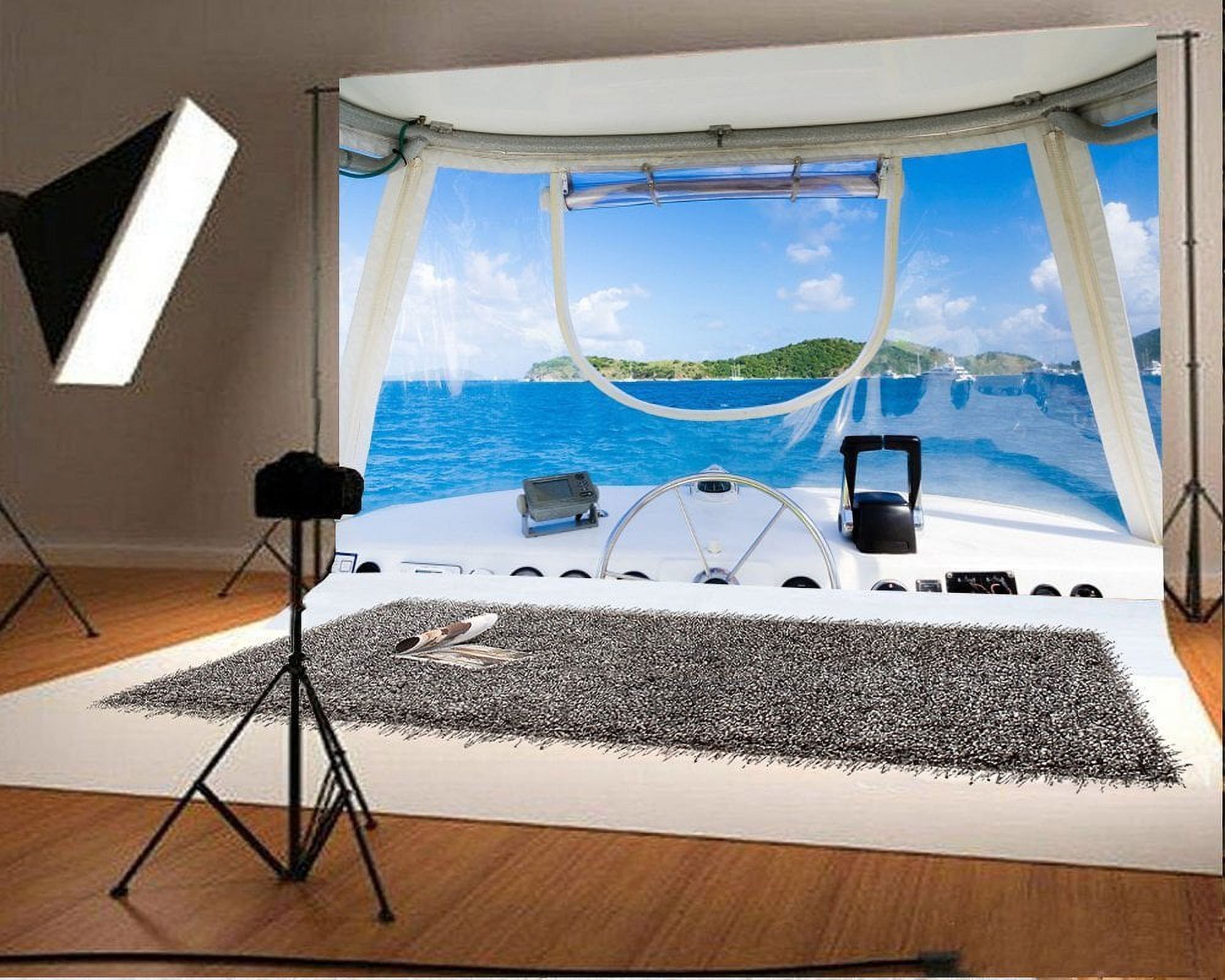 Polyester Yacht Backdrop 7x5ft Blue Sea Sky Island Ship Summer Holidays ...