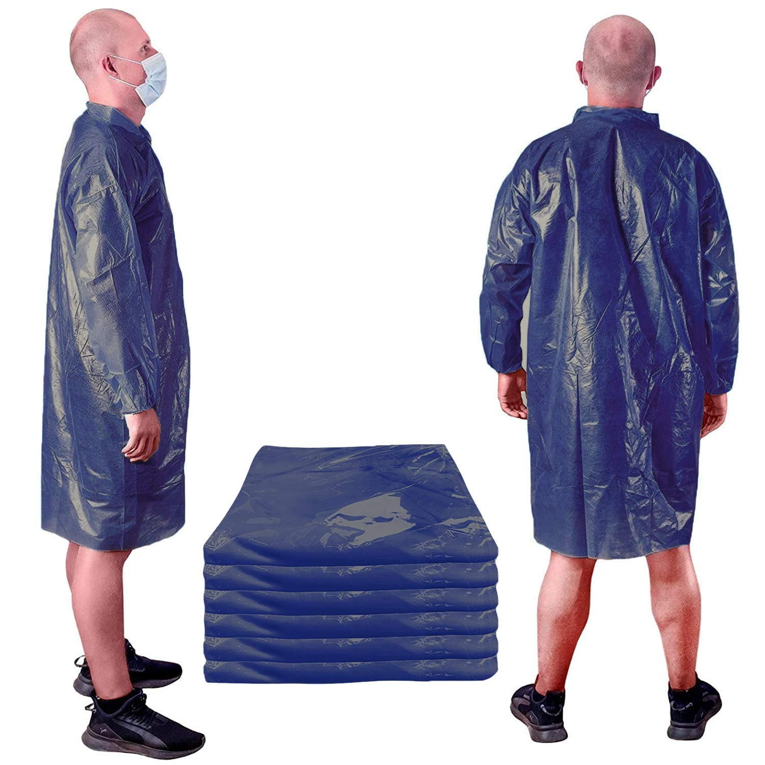Polyethylene Lab Coats. Pack of 50 Dark Blue Poly Work Gowns 3X-Large ...
