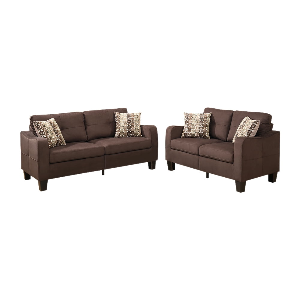 Poundex Furniture 2 Piece Fabric Sofa Loveseat Set in Brown Chocolate ...