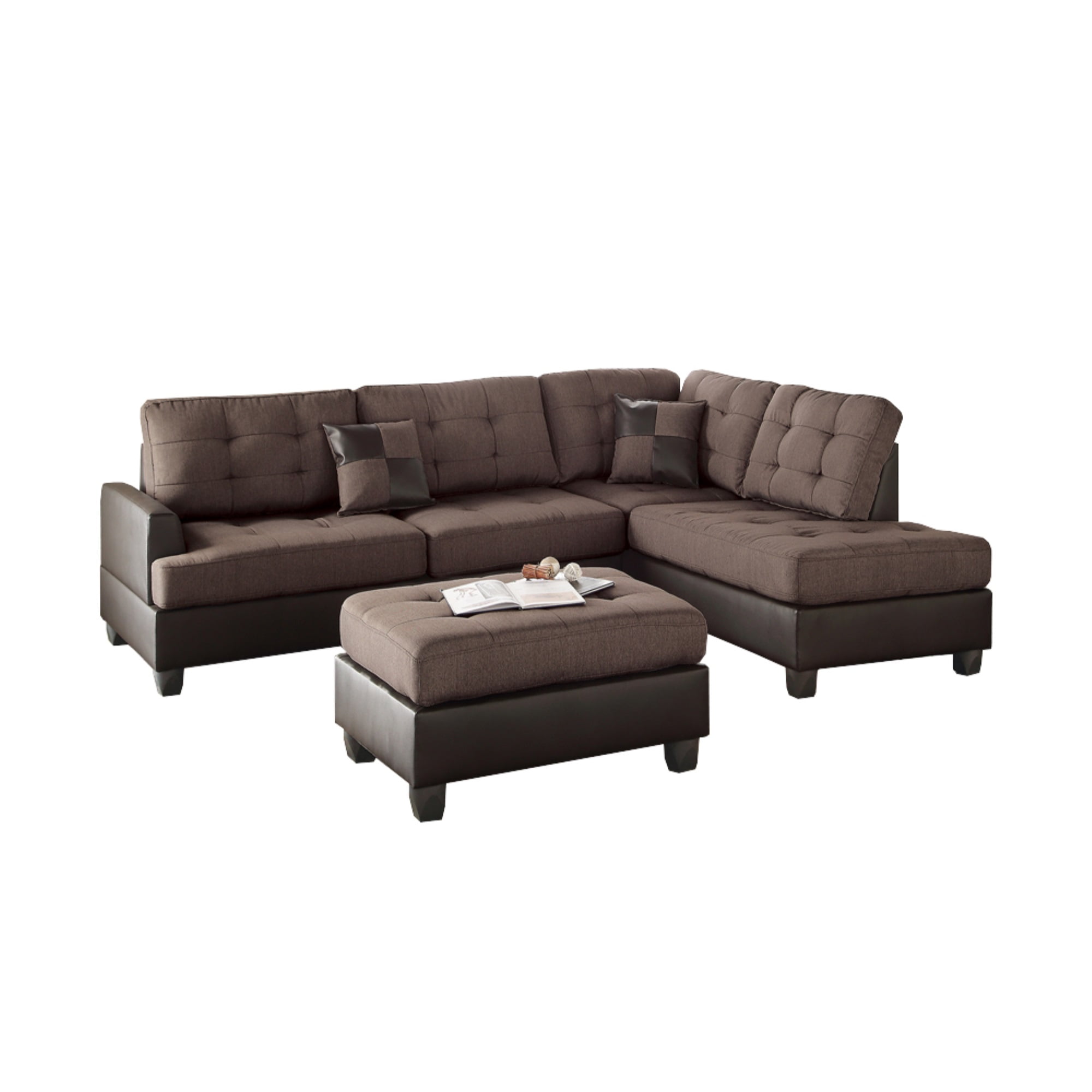 Polyfiber 3 Pieces Sectional Set In Choco Brown - Walmart.com
