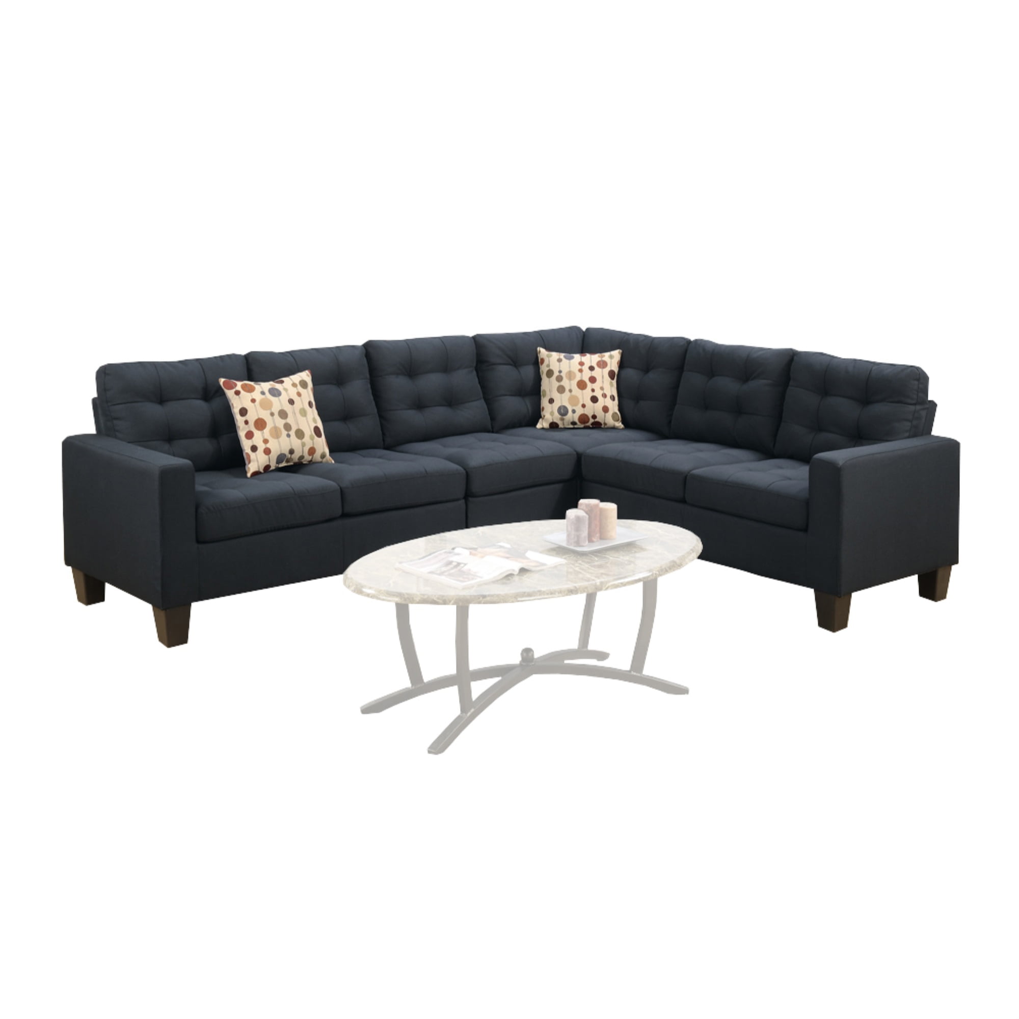 Polyfiber Fabric 4 Pieces Sectional With 2 Pillows In Black - Walmart.com
