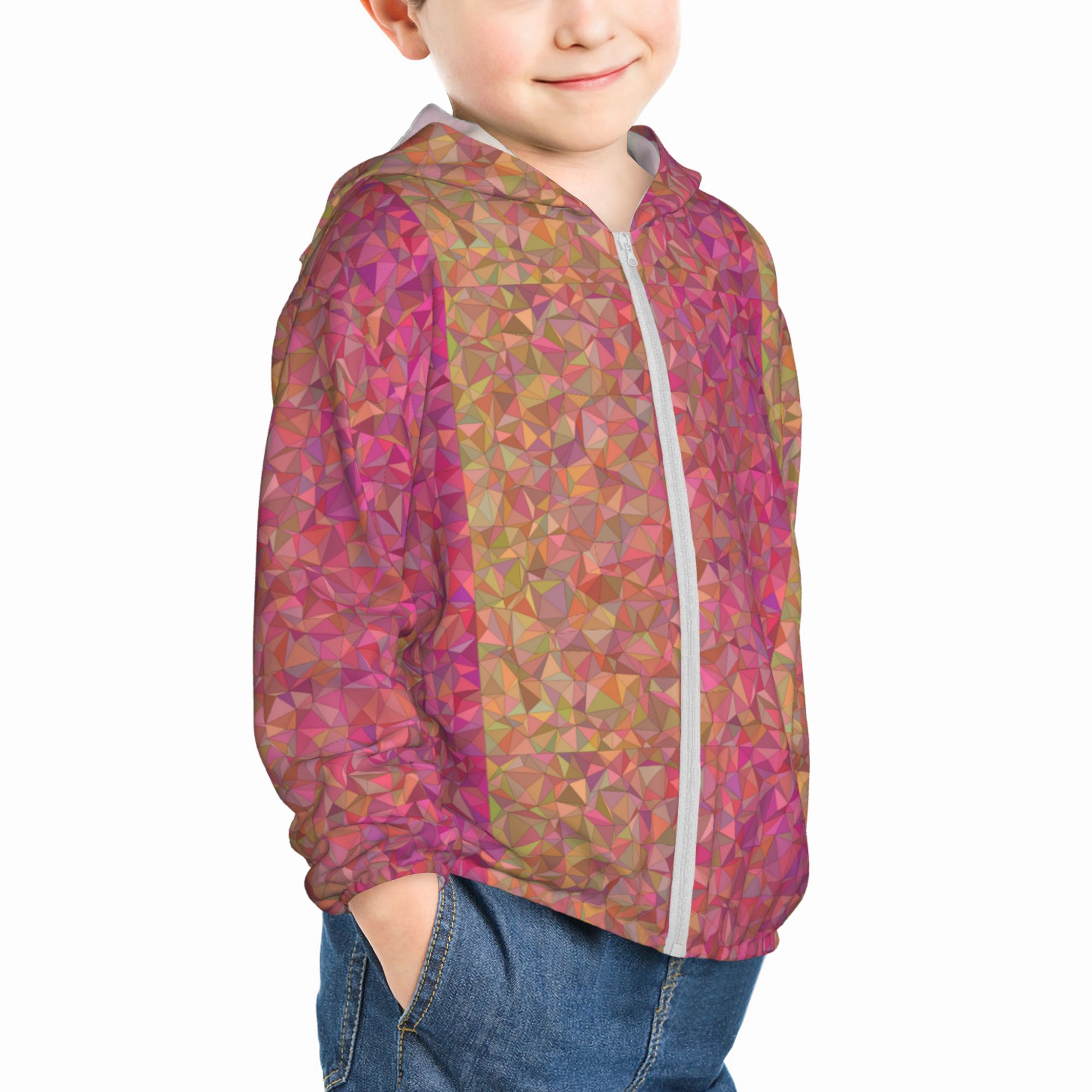Polygon Background Kids Zip-Up Hoodie Girls Boys Sun Protection Jacket Hooded Cooling Shirt ...