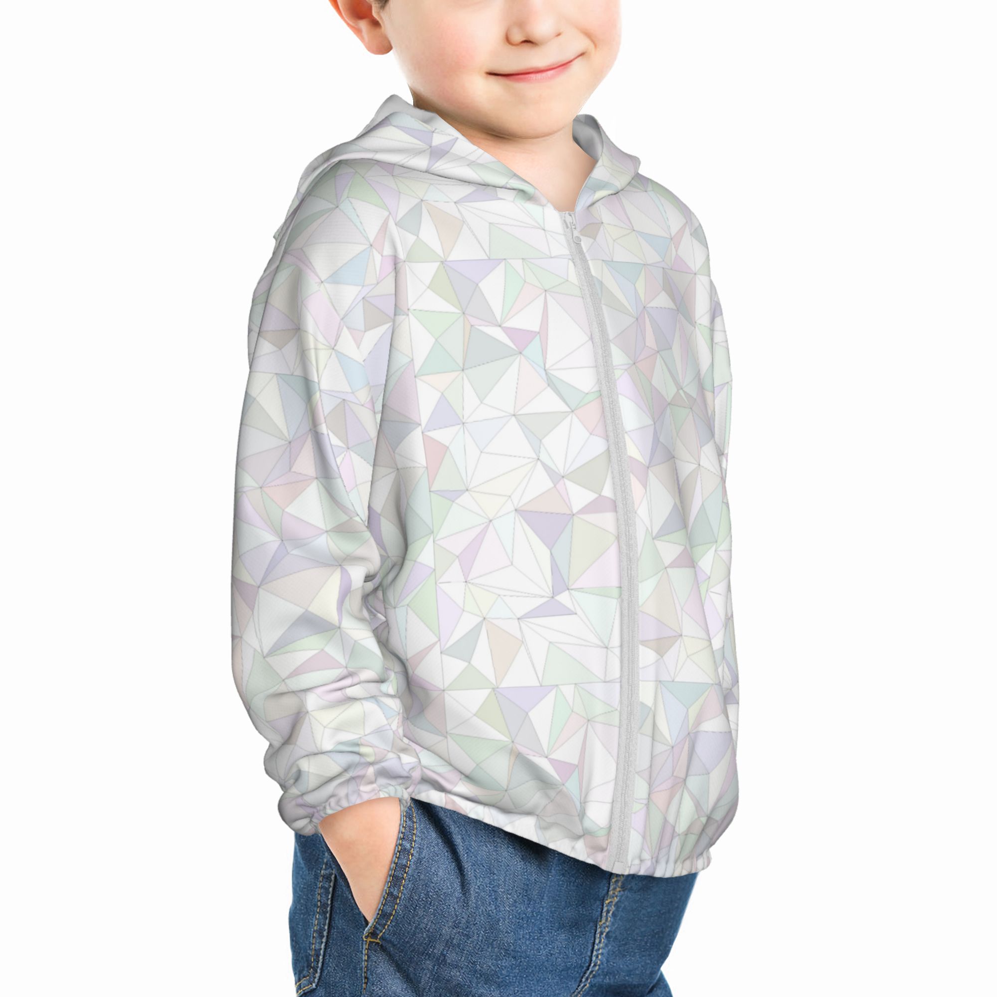 Polygon Background Kids Zip-Up Hoodie Girls Boys Sun Protection Jacket Hooded Cooling Shirt ...