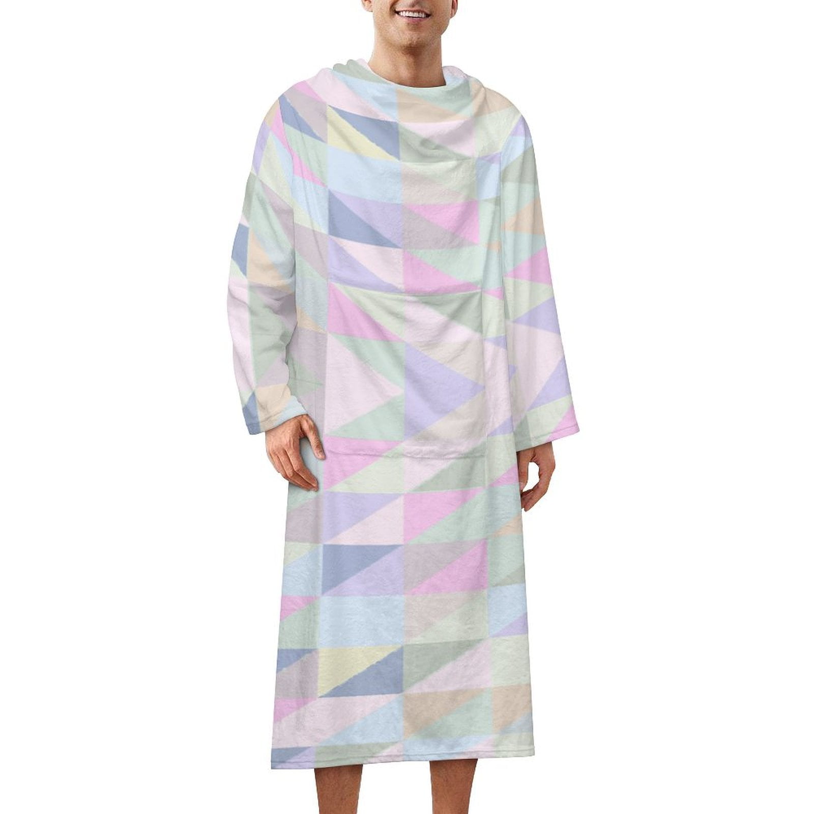 Polygon Pattern Rainbow Bathrobe Plush Bathrobe Cozy Unisex Winter ...