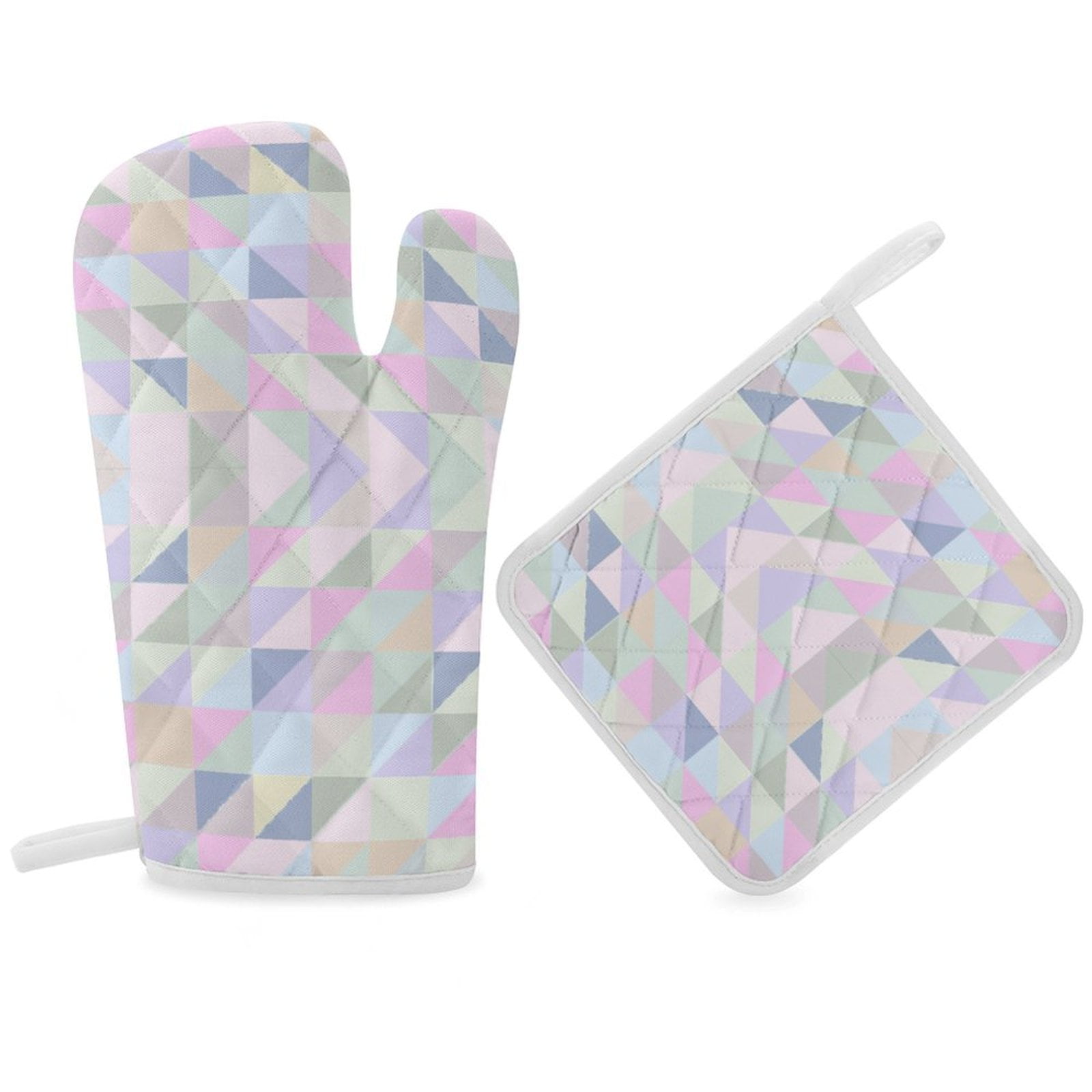 Polygon Pattern Rainbow Oven Gloves And Pots Stand Set Oven Gloves And ...