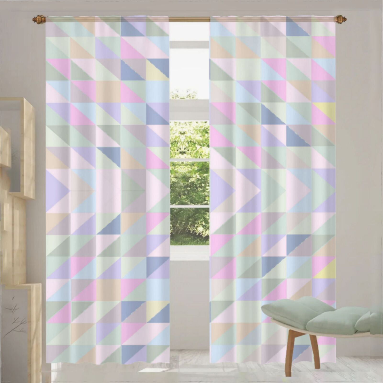 Polygon Pattern Rainbow Tulle Curtain for Living Room Bedroom Decor Sheer Curtains Room Kitchen ...