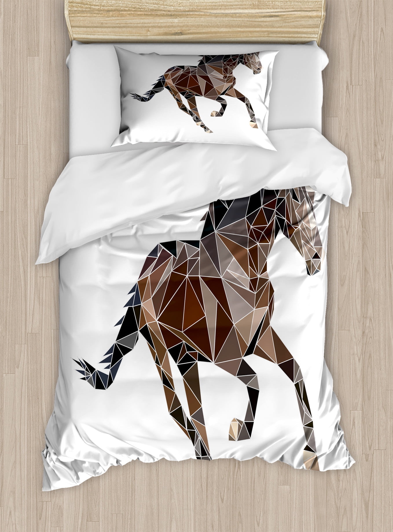 Polygons Duvet Cover Set, Abstract Geometric Triangular Design Running ...