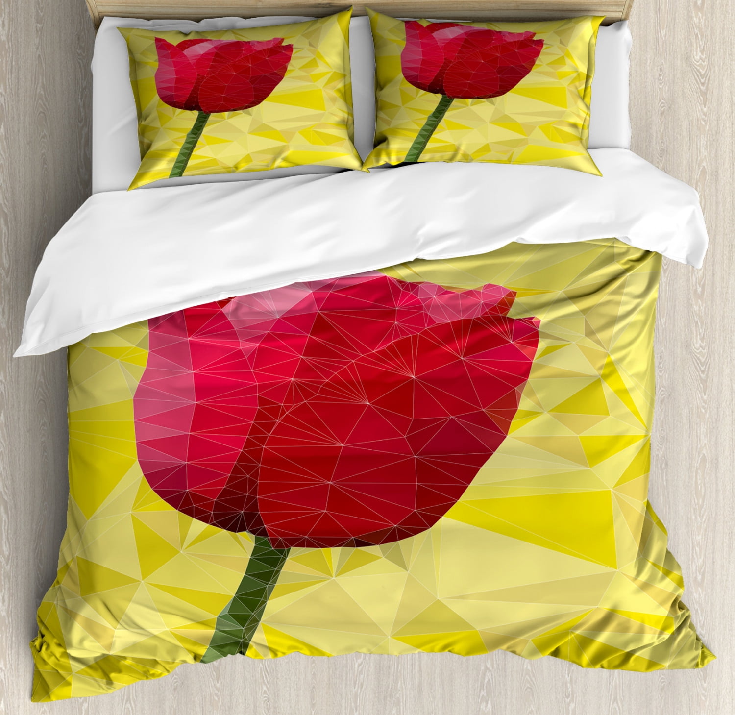 Polygons Duvet Cover Set Queen Size, Modern Geometric Design Graphic of ...