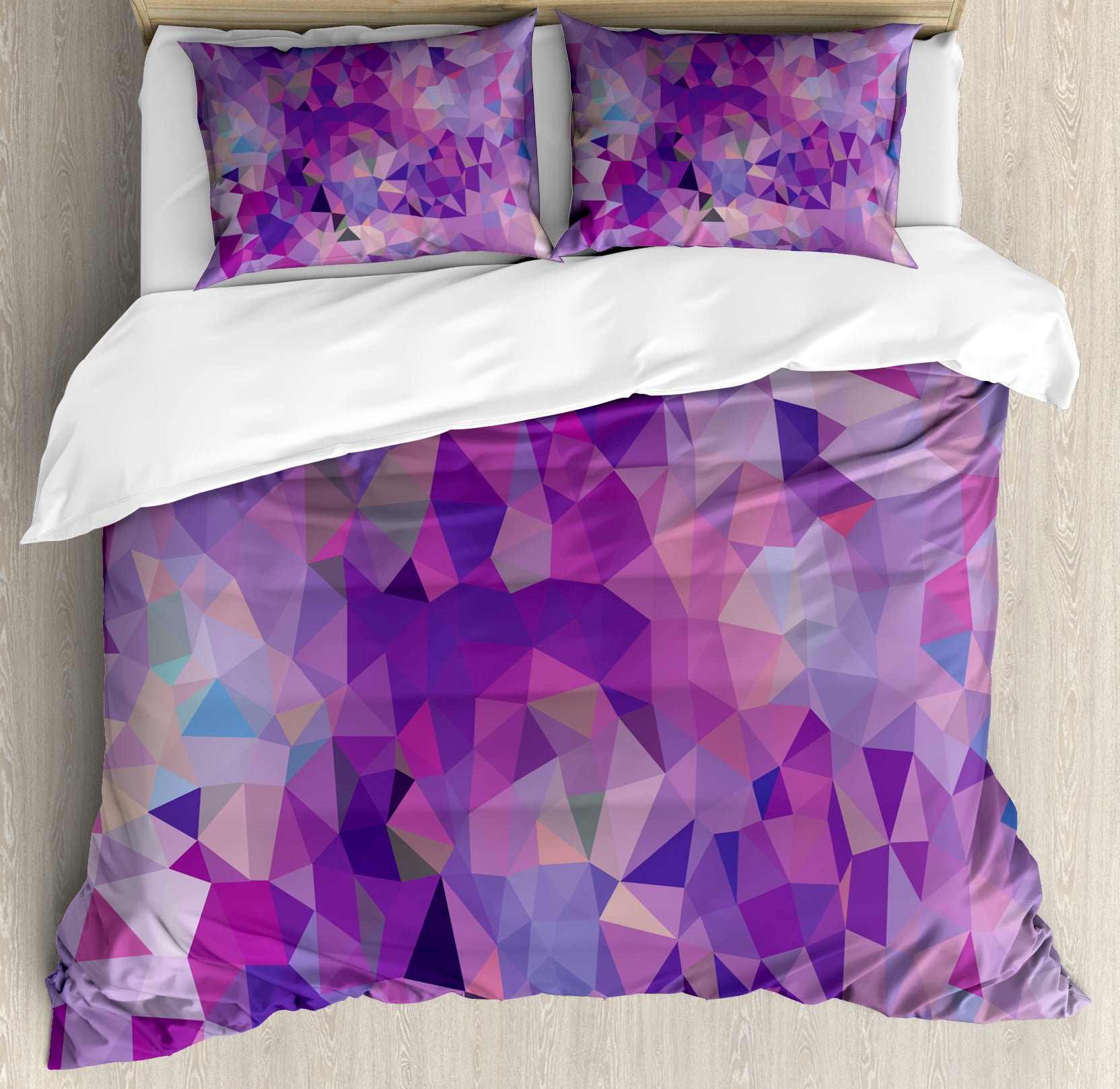 Polygons Duvet Cover Set, Violet Toned Triangles Low Poly Scene ...