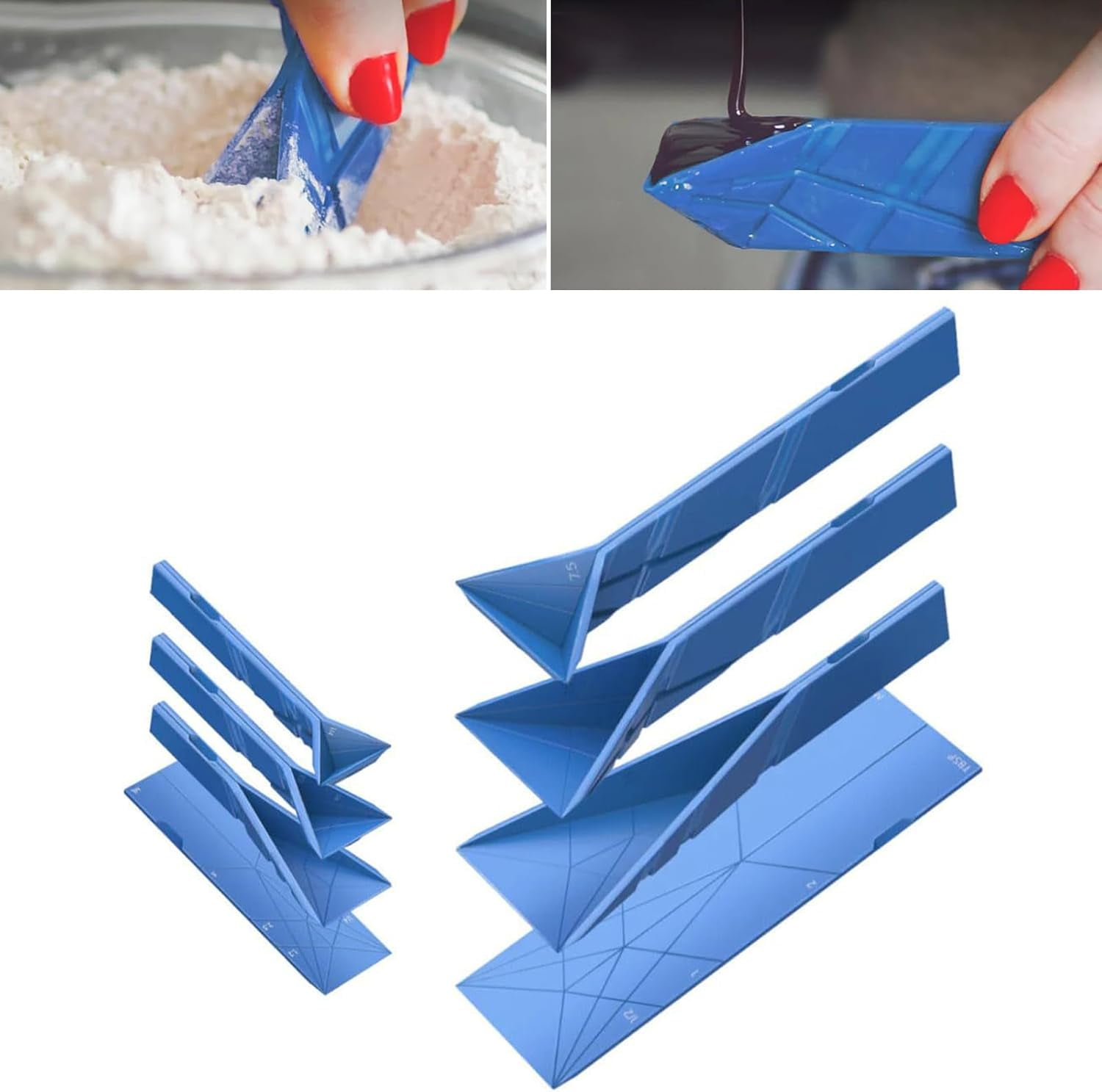 Polygons Flat 3-in-1 Measuring Spoons - 2 Spoons with 6 Different Sizes ...