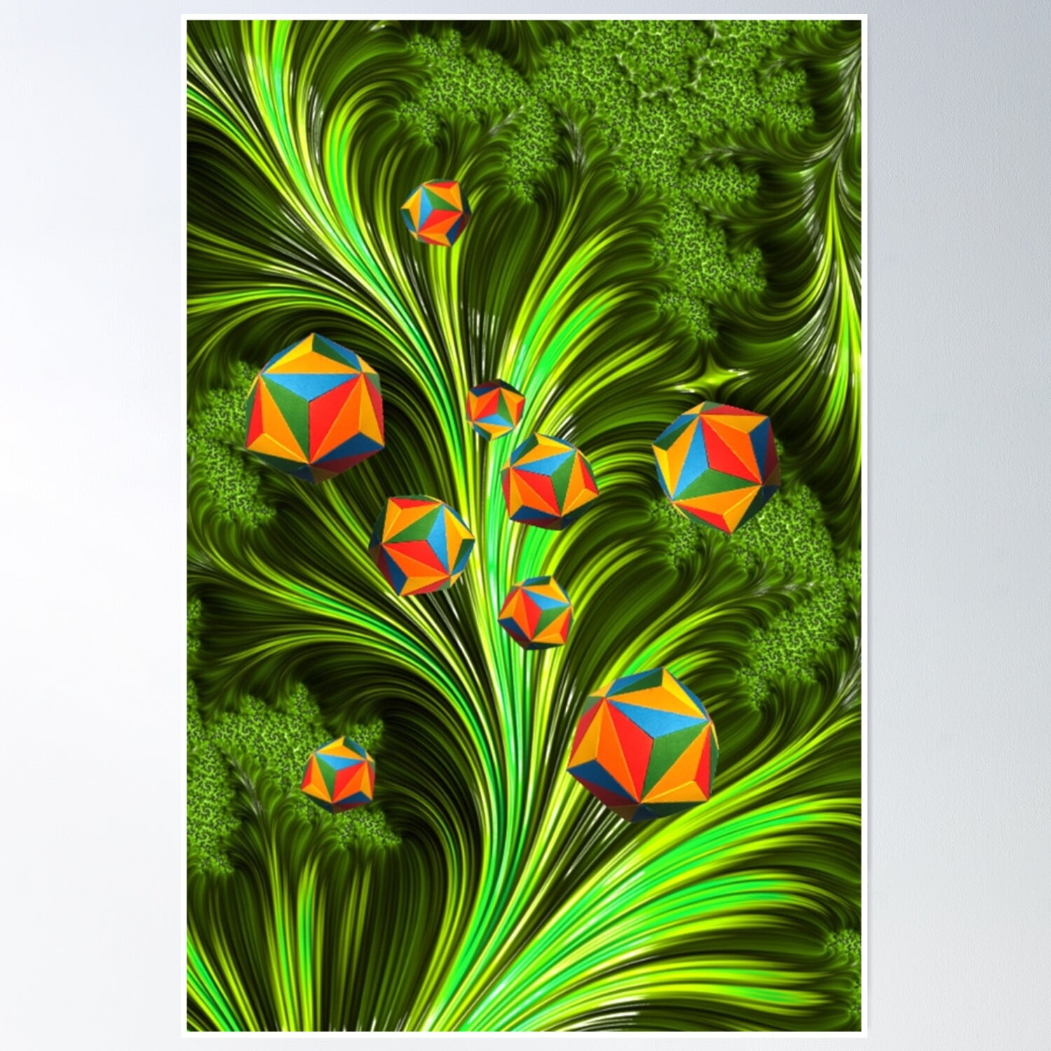 Polyhedrons Falling Into A Fractal Forest Poster Wall Art, Modern Wall ...