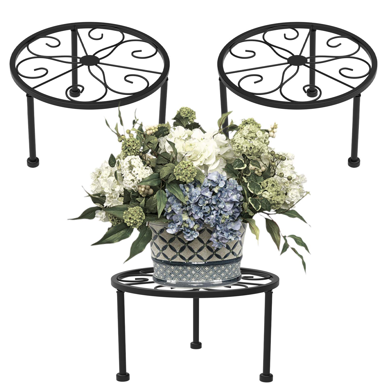 Polyjkl 3 Pack Black Plant Stand, Outdoor Metal Planter Holder, 9 Inch ...