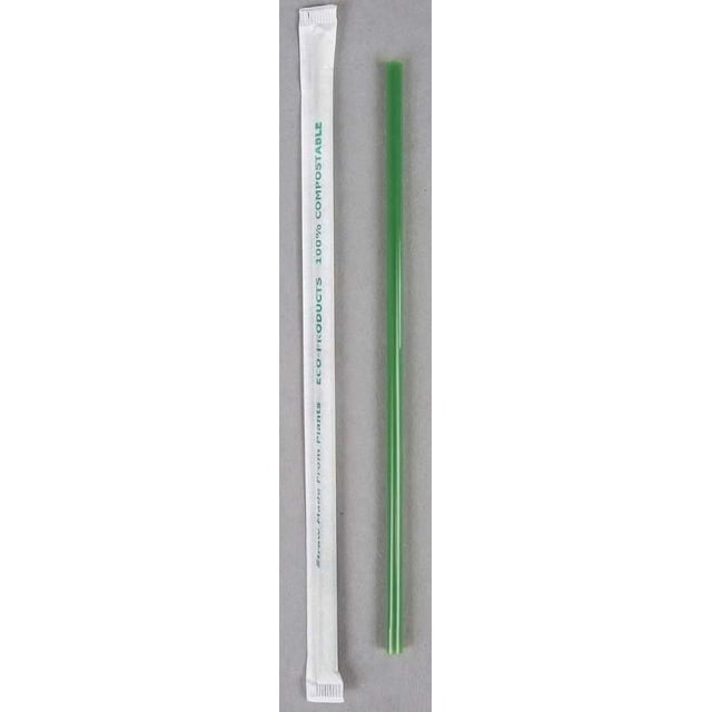 Polylactic Acid Biodegradable Wrapped Jumbo Green Straw, 10.25 inch ...