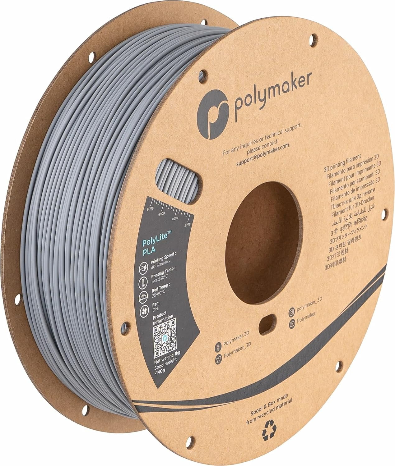 Polymaker PLA Filament, Grey 3D Printer PLA Filament 1.75mm 1kg ...