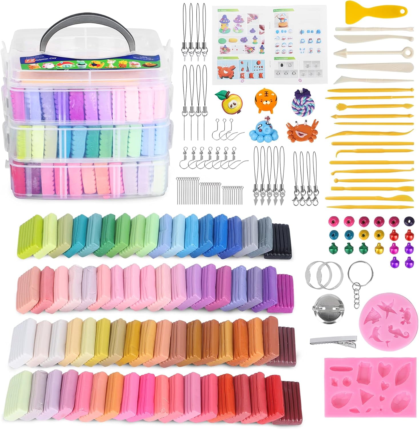 Polymer Clay 50 Colors, Modeling Clay for Kids DIY Starter Kits, Oven ...