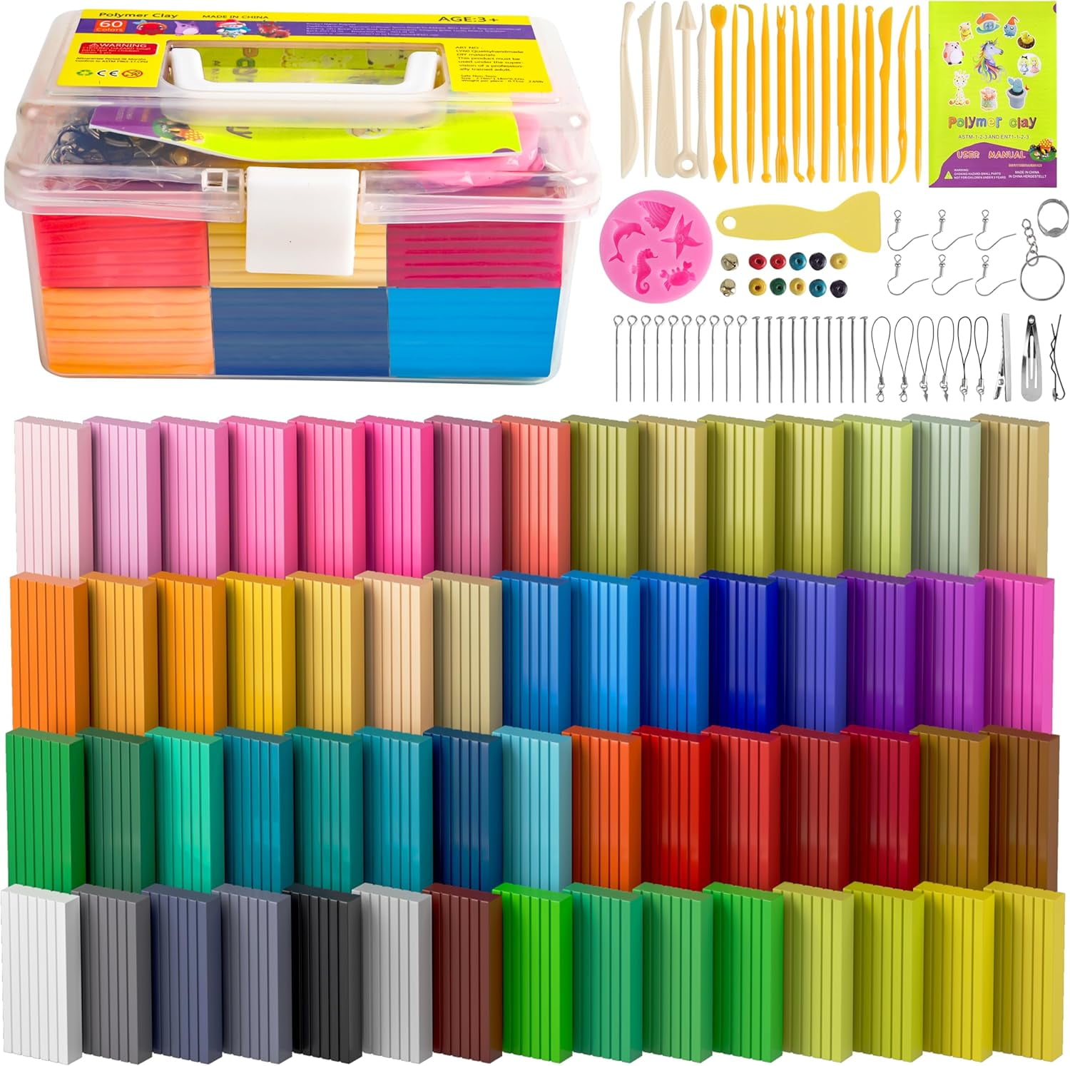 Polymer Clay Kits 50 Colors,Modeling Clay for Kids DIY Mold Oven Bake ...