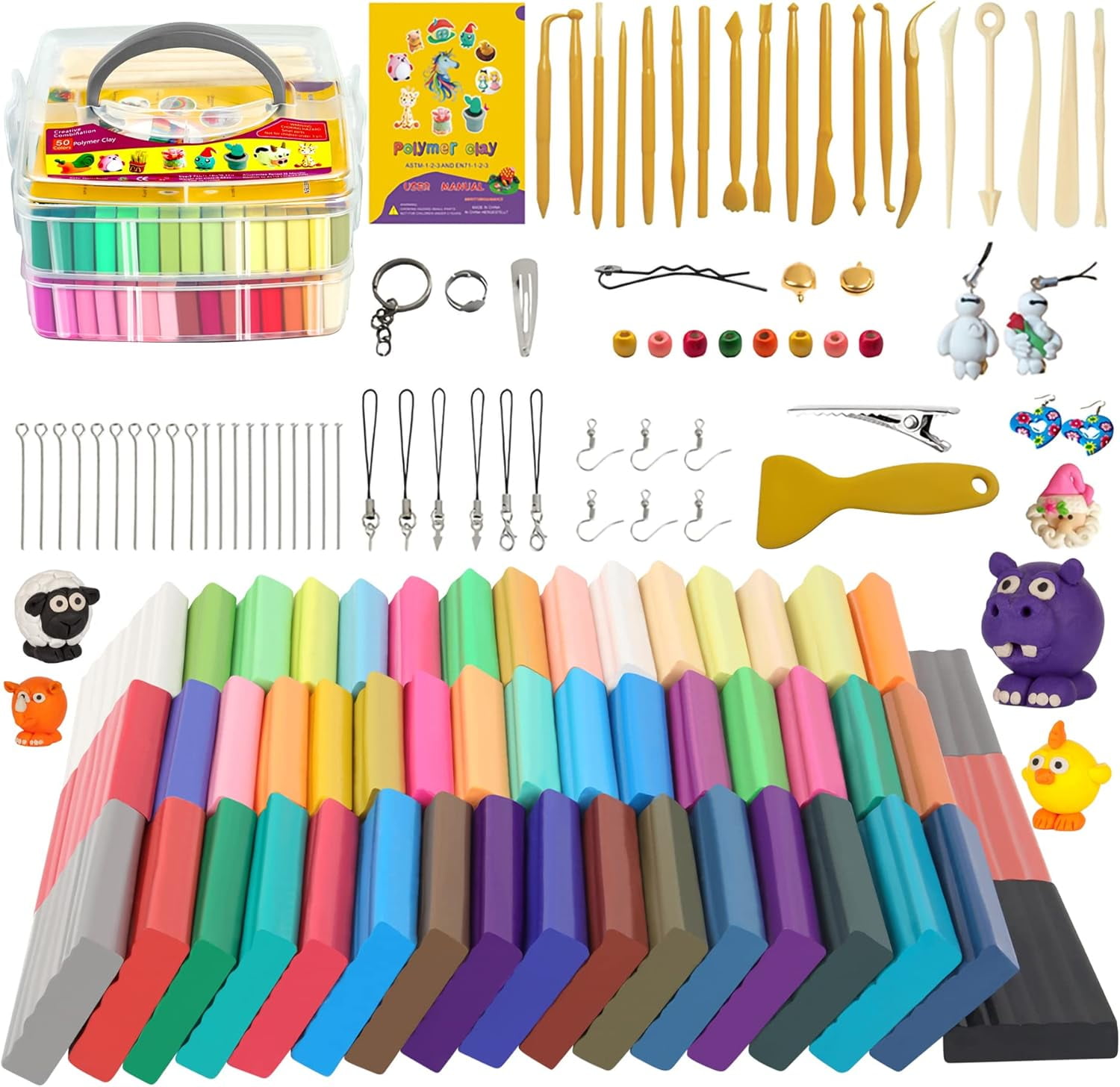 Polymer Clay Kits, 50 Colors Oven Bake Modeling Clay for Kids, Non ...
