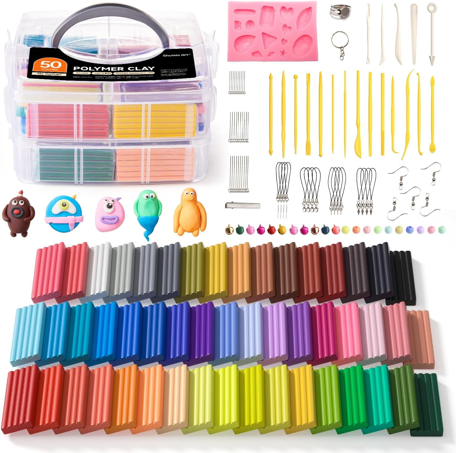 Shuttle Art Polymer Clay, 50 Color Oven-Bake Kit with Tools & Accessories, Non-Toxic DIY Kids ...
