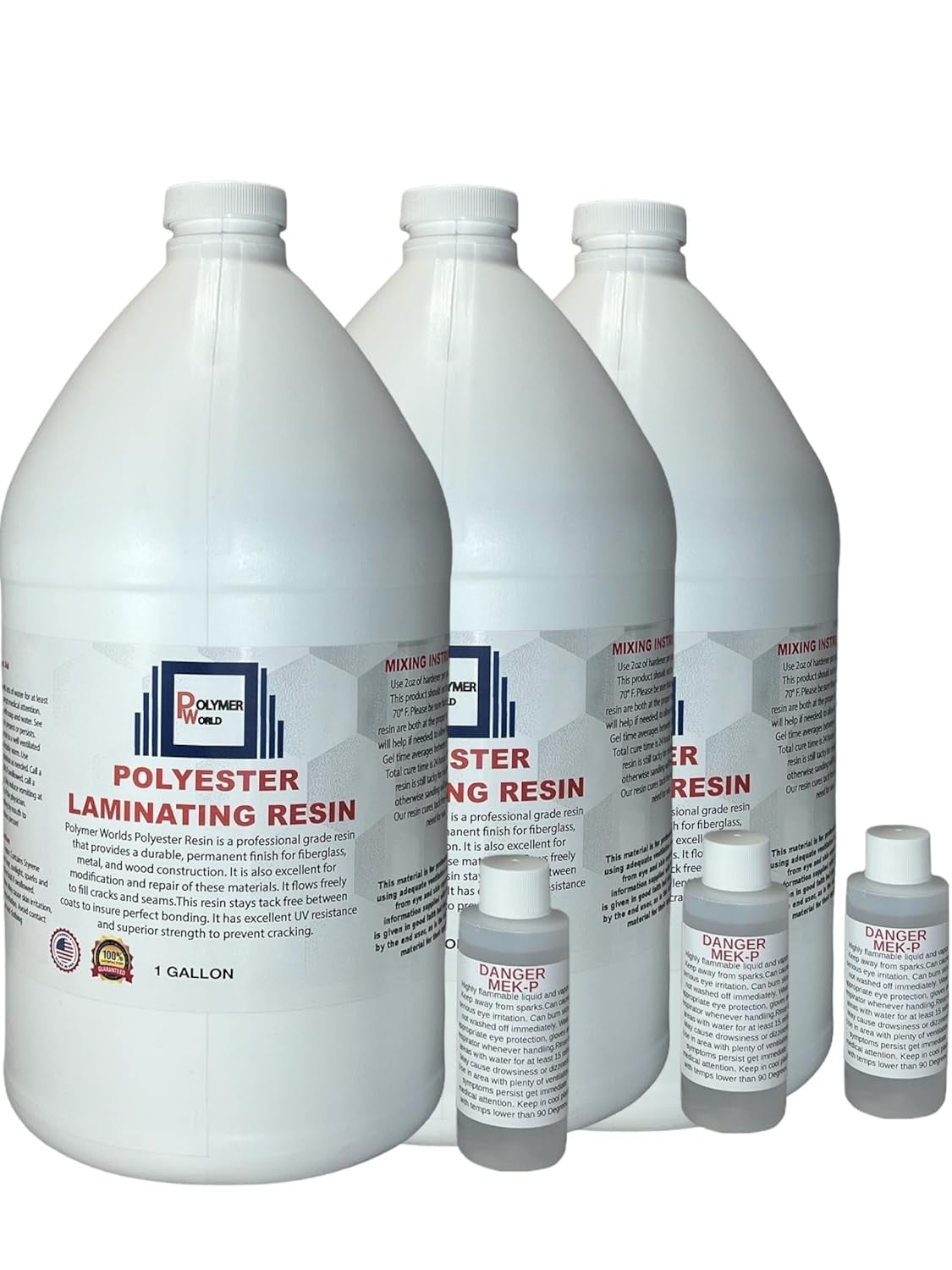 Polymer World- Polyester Resin 3 Gallon Kit with MEKP for Boats, Cars ...
