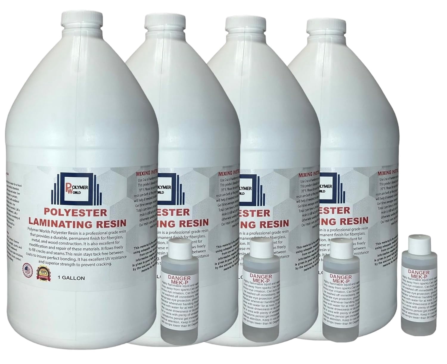 Polymer World- Polyester Resin 4 Gallon Kit with MEKP for Boats, Cars ...