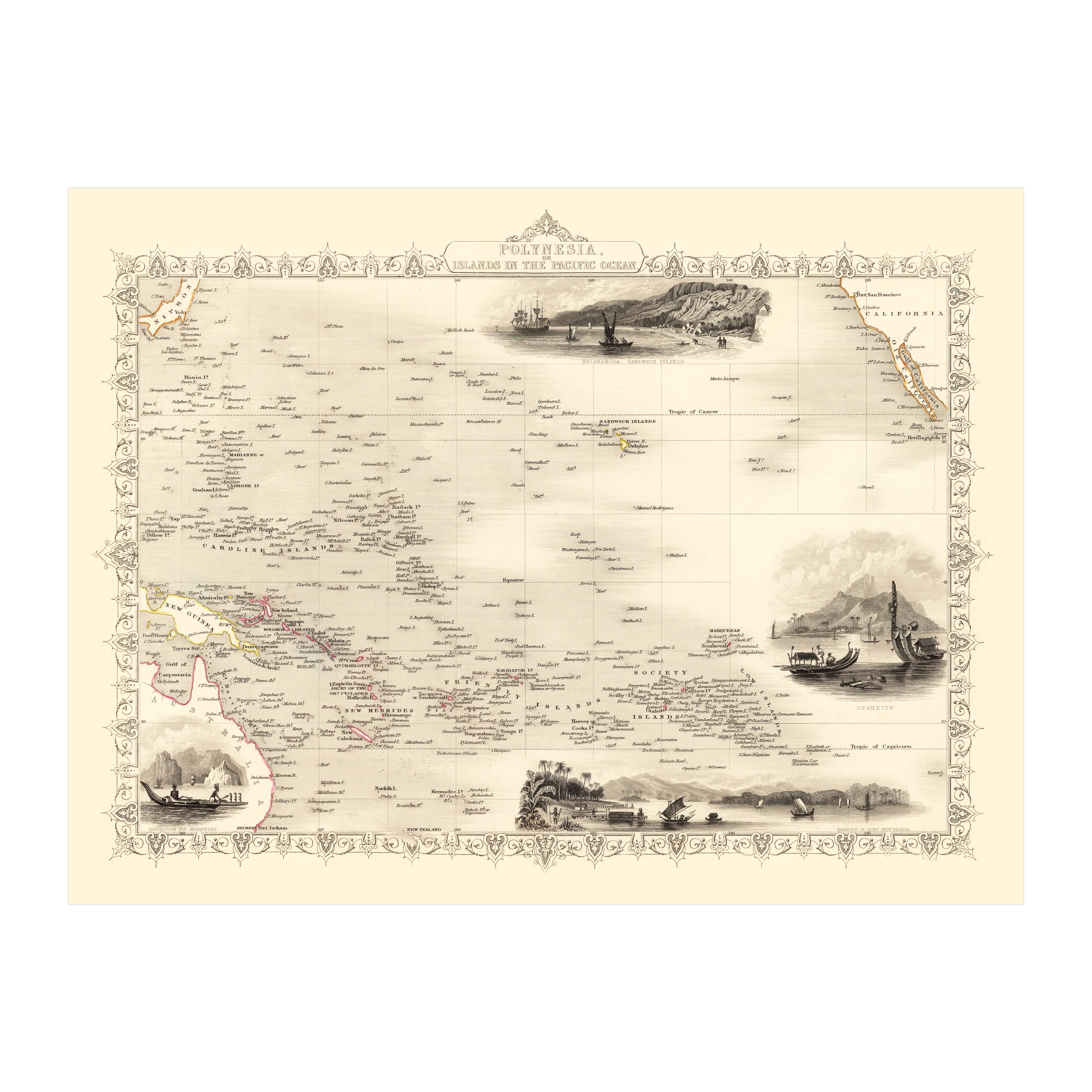 Polynesia Map, 1851 Vintage Map of Polynesia History Wall Decor Gift ...