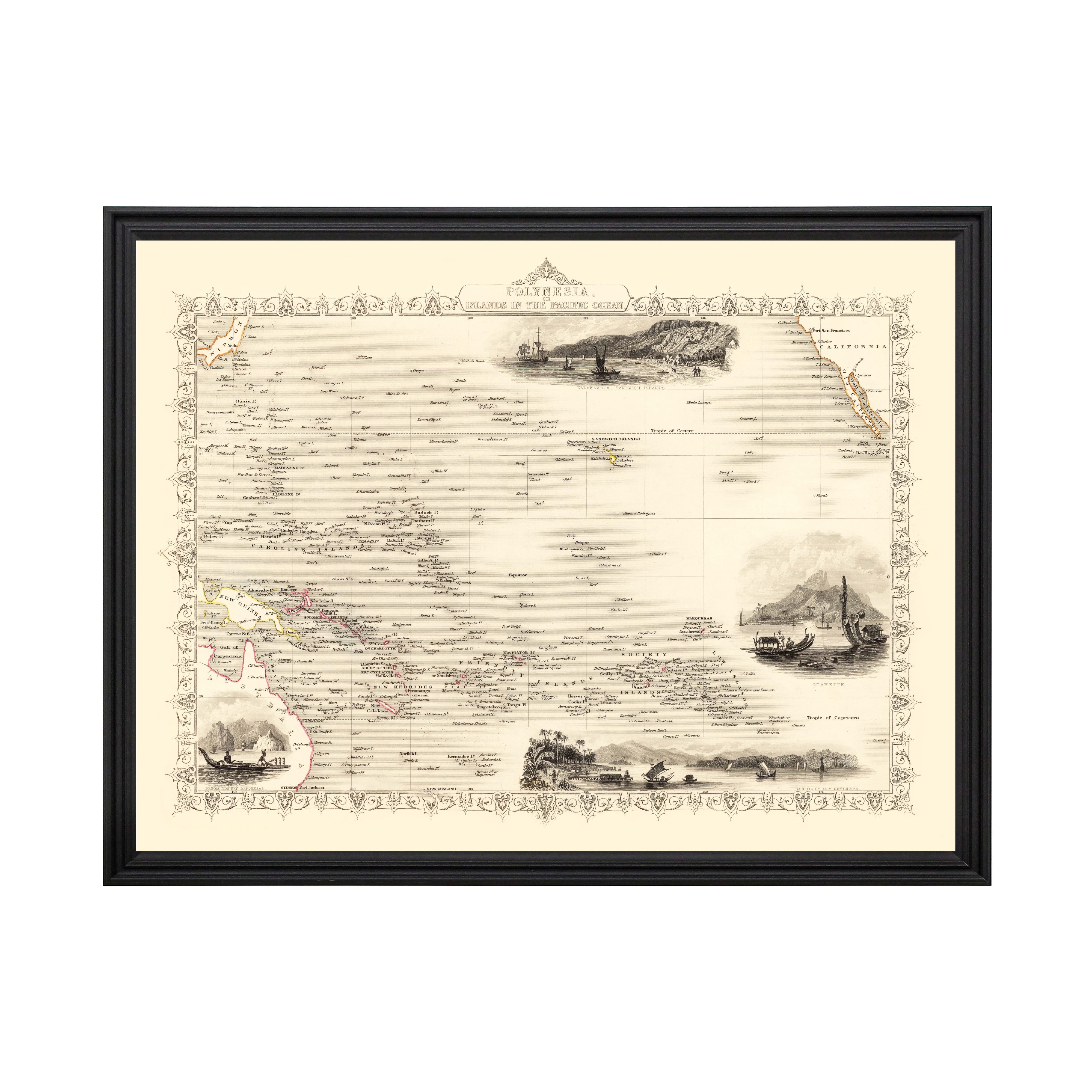 Polynesia Map, 1851 Vintage Map of Polynesia History Wall Decor Gift ...
