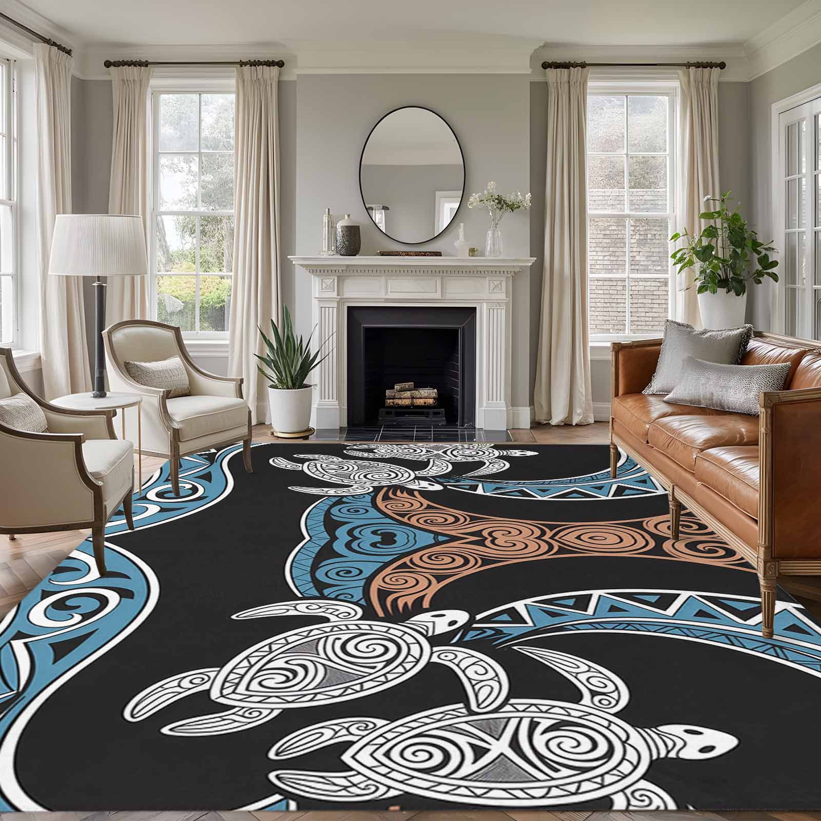 Polynesia Texture Area Rug 5x7 Washable Rug Non Slip Retro Traditional ...