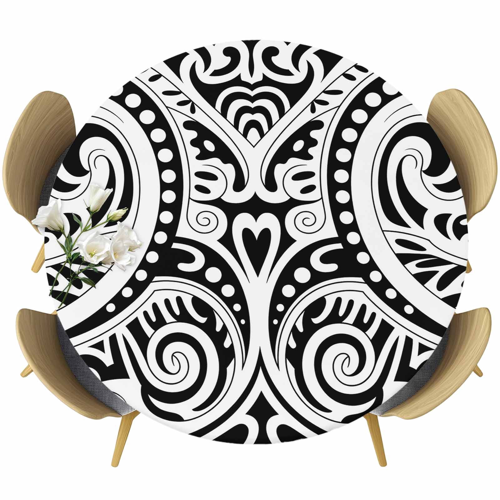 Polynesia Texture Round Tablecloth, Fitted Table Cover with Elastic for ...