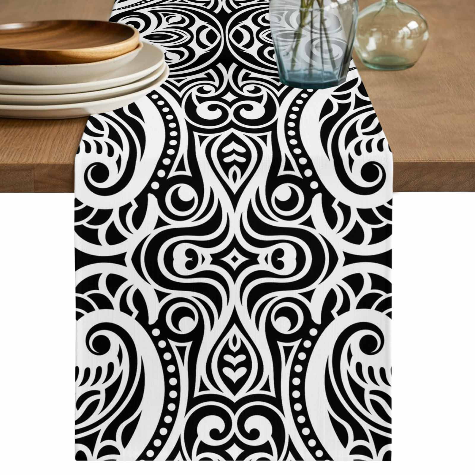 Polynesia Texture Table Runner 36 Inches, Vintage Floral Tribe Abstract ...