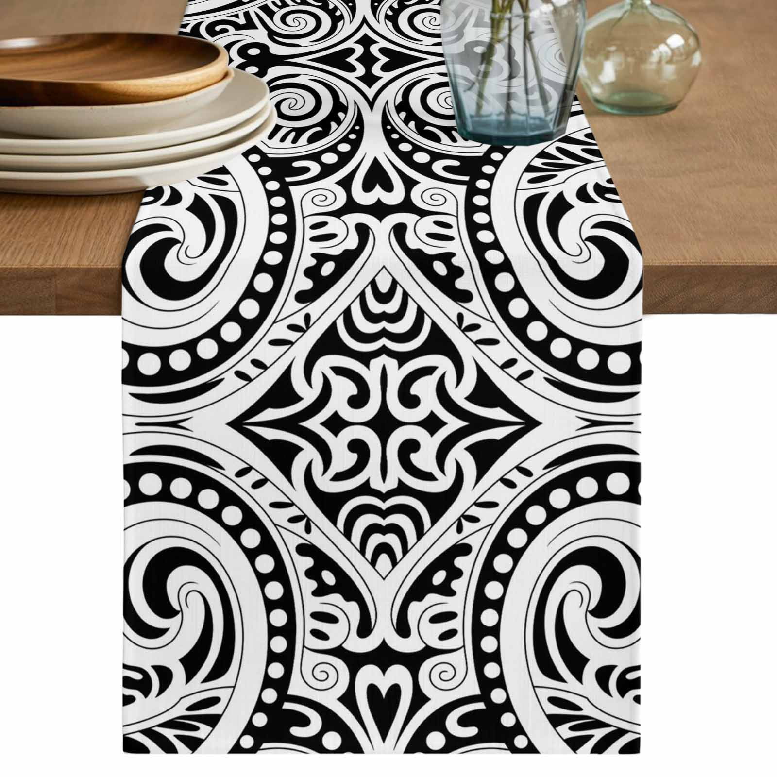 Polynesia Texture Table Runner 72 Inches, Retro Floral Tribe Abstract ...