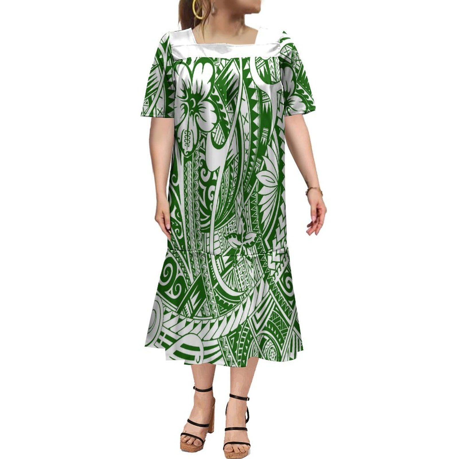 Polynesian Casual Dress Mumu Square Collar Maxi Dress Custom Hawaiian ...